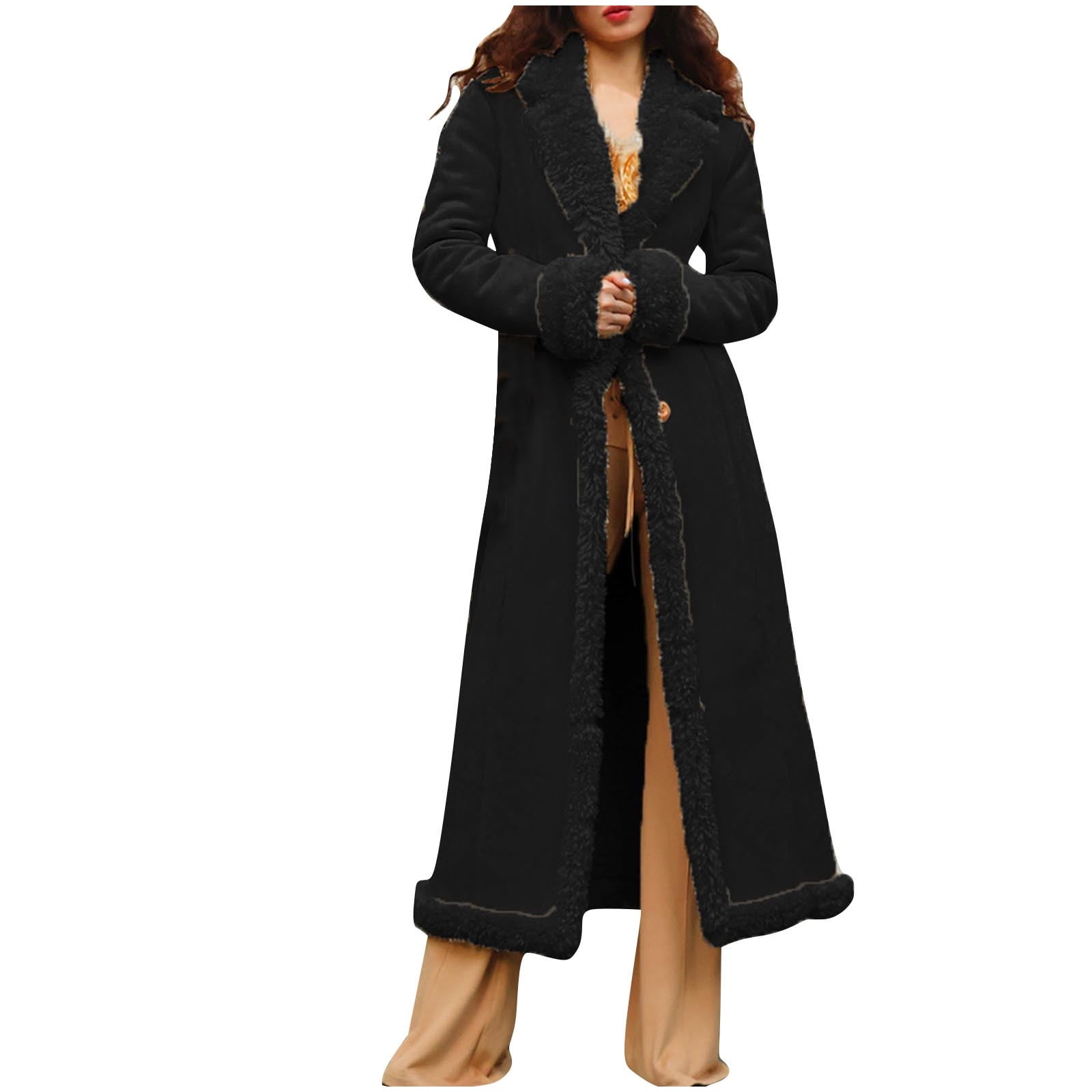 Olyvenn Long Winter Coats for Women Faux Suede Leather Shearing Jacket ...