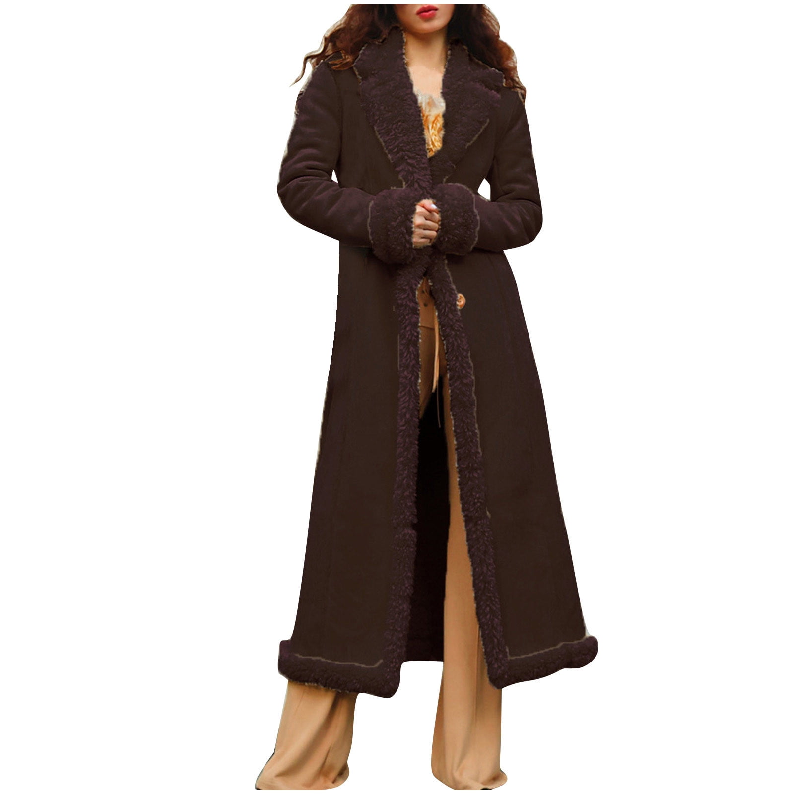 Olyvenn Long Winter Coats for Women Faux Suede Leather Shearing Jacket ...