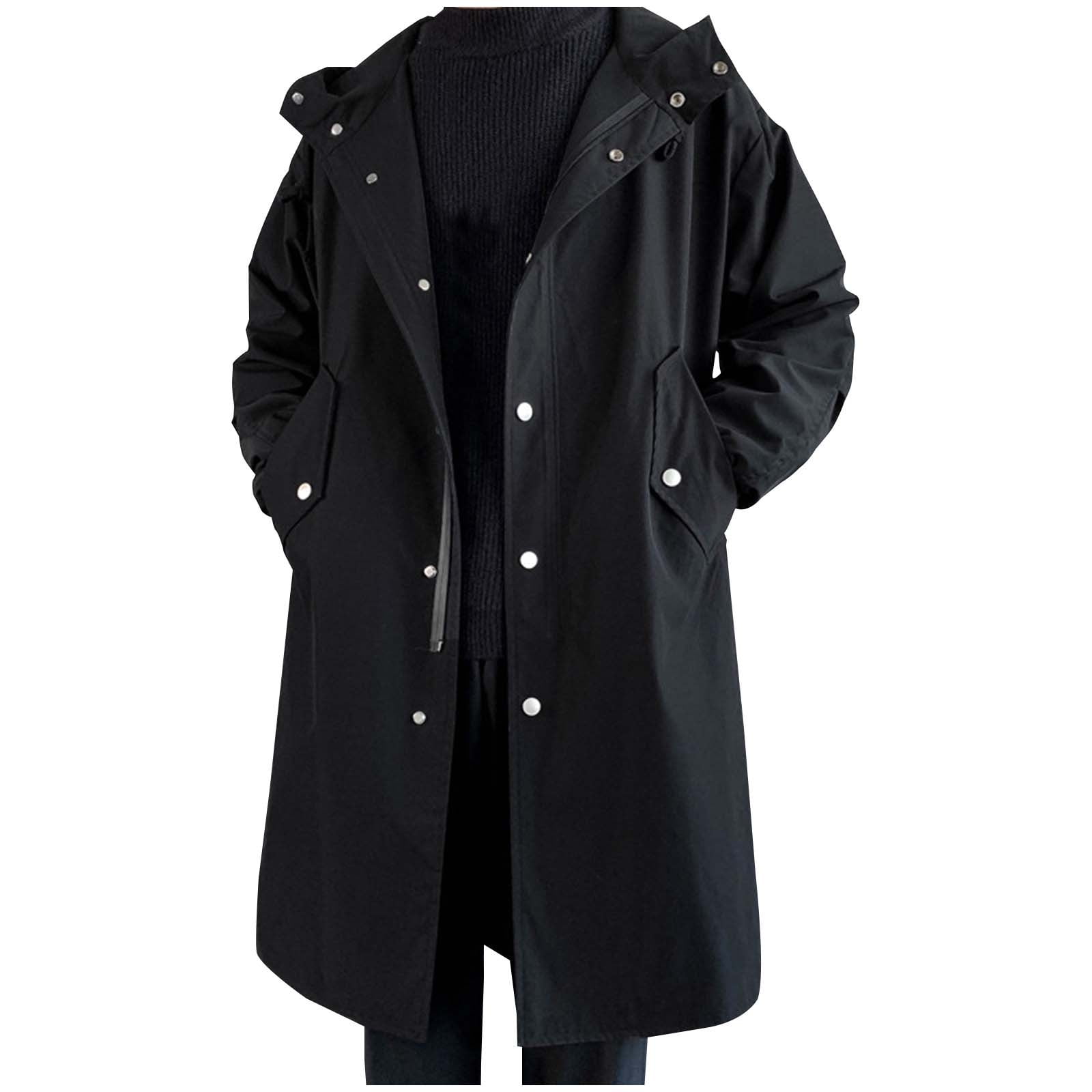 Olyvenn Men Long Hooded Trench Coat Jacket Winter Solid Hip Hop Zippers ...