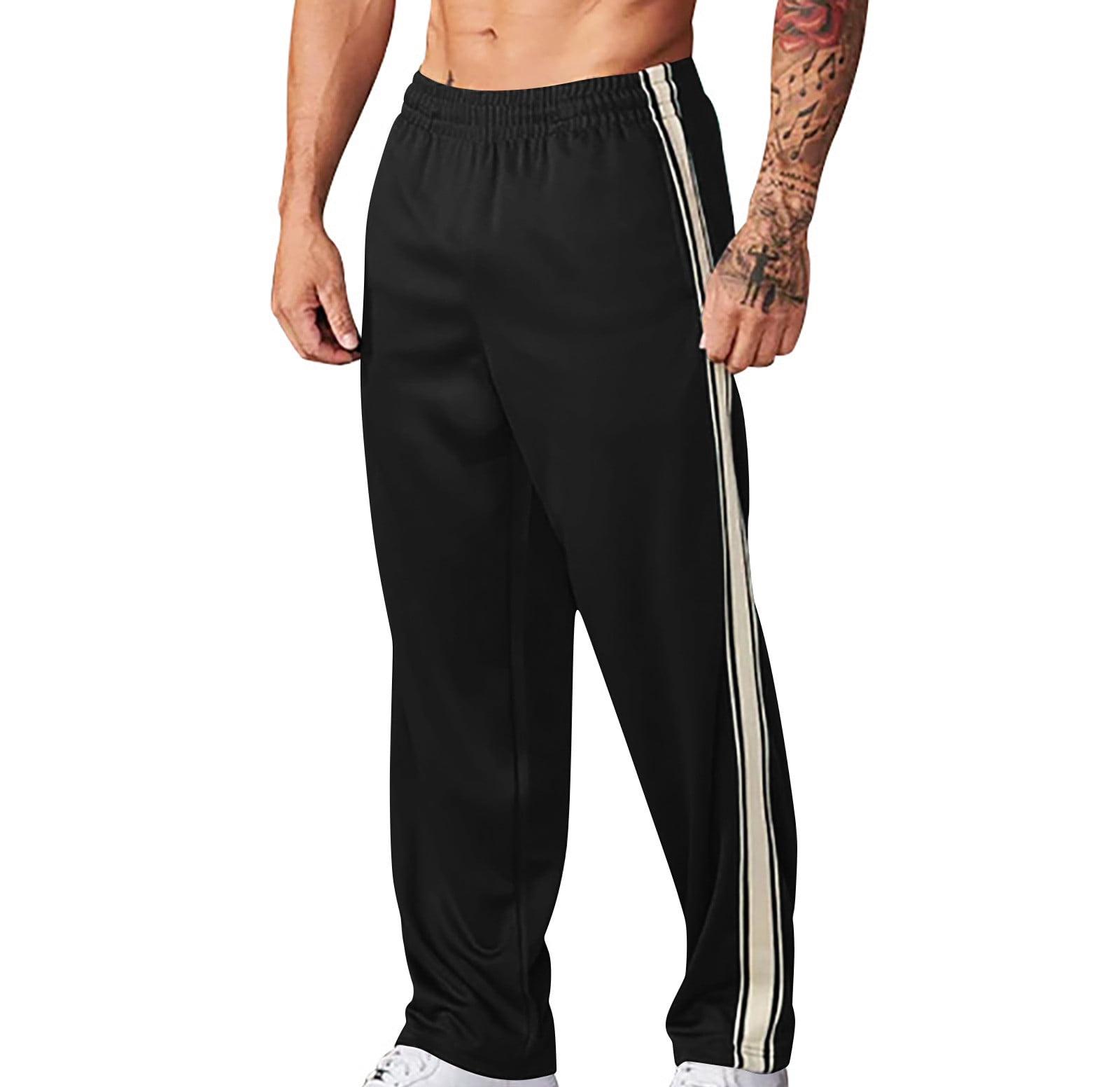 Olyvenn Men's Athletic Mesh Workout Pants Striped Track Running Gym ...