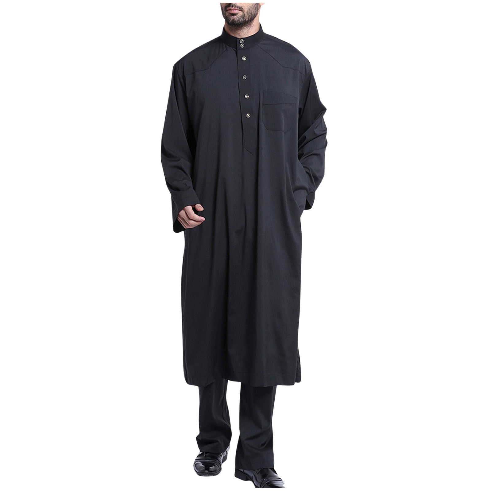 Olyvenn Men's Muslim Clothing Sets Long Sleeve Solid Thobe Robe Kaftan ...