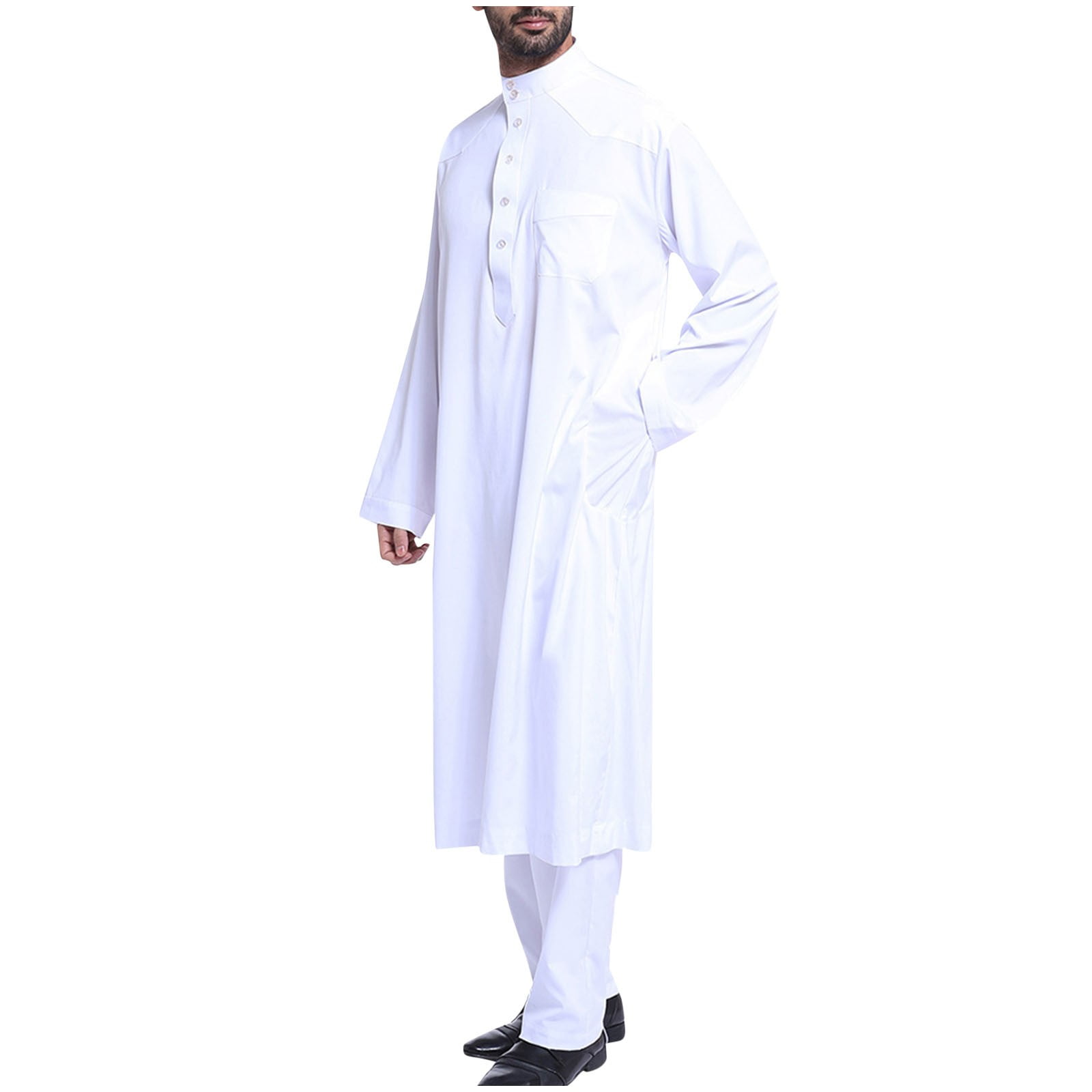 Olyvenn Men's Muslim Clothing Sets Long Sleeve Solid Thobe Robe Kaftan ...