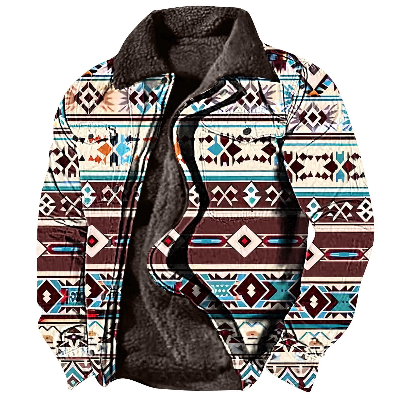 Olyvenn Men's Sherpa Lined Fleece Jacket Mens Western Aztec Zipper ...