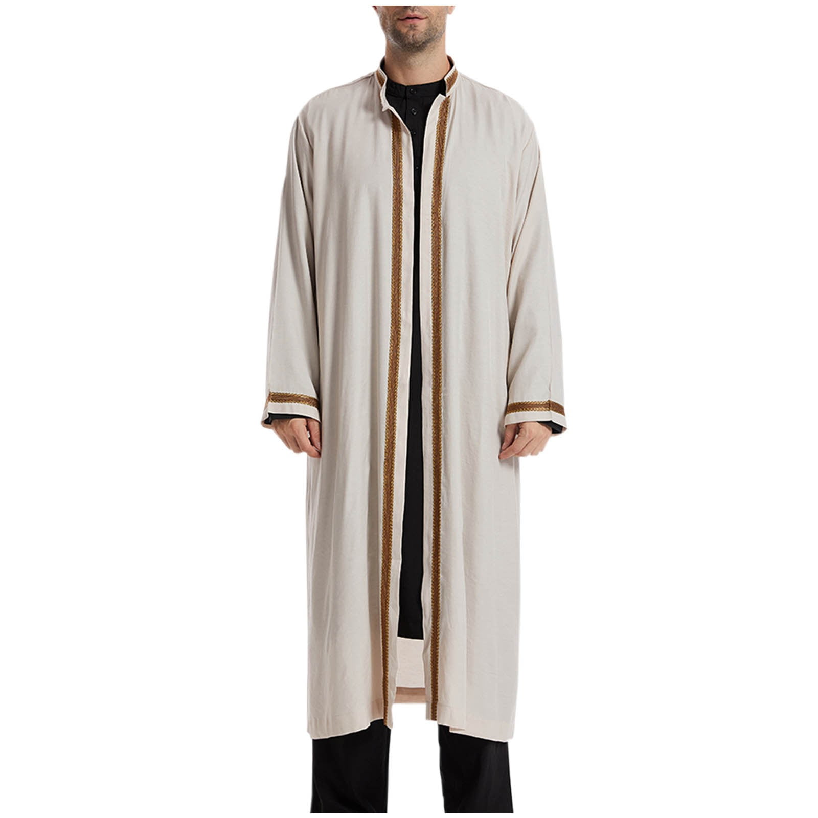 Olyvenn Men's Thobe Long Sleeve Solid Color Muslim Jubba Kaftan Abaya ...