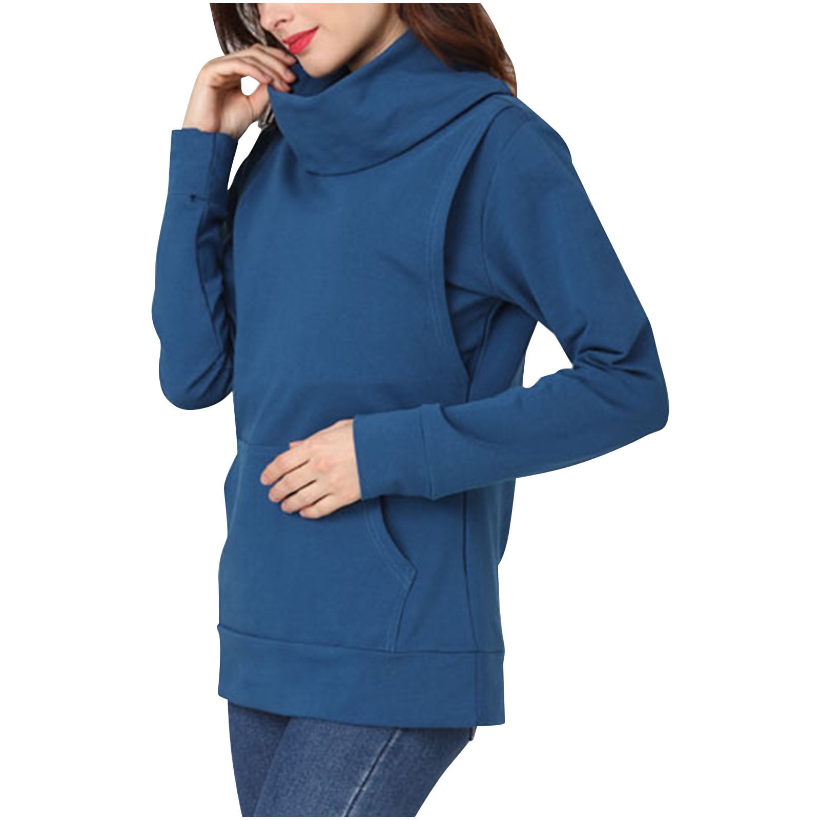 Olyvenn Nursing Sweater Solid Color Tunic Breastfeeding High Neck ...