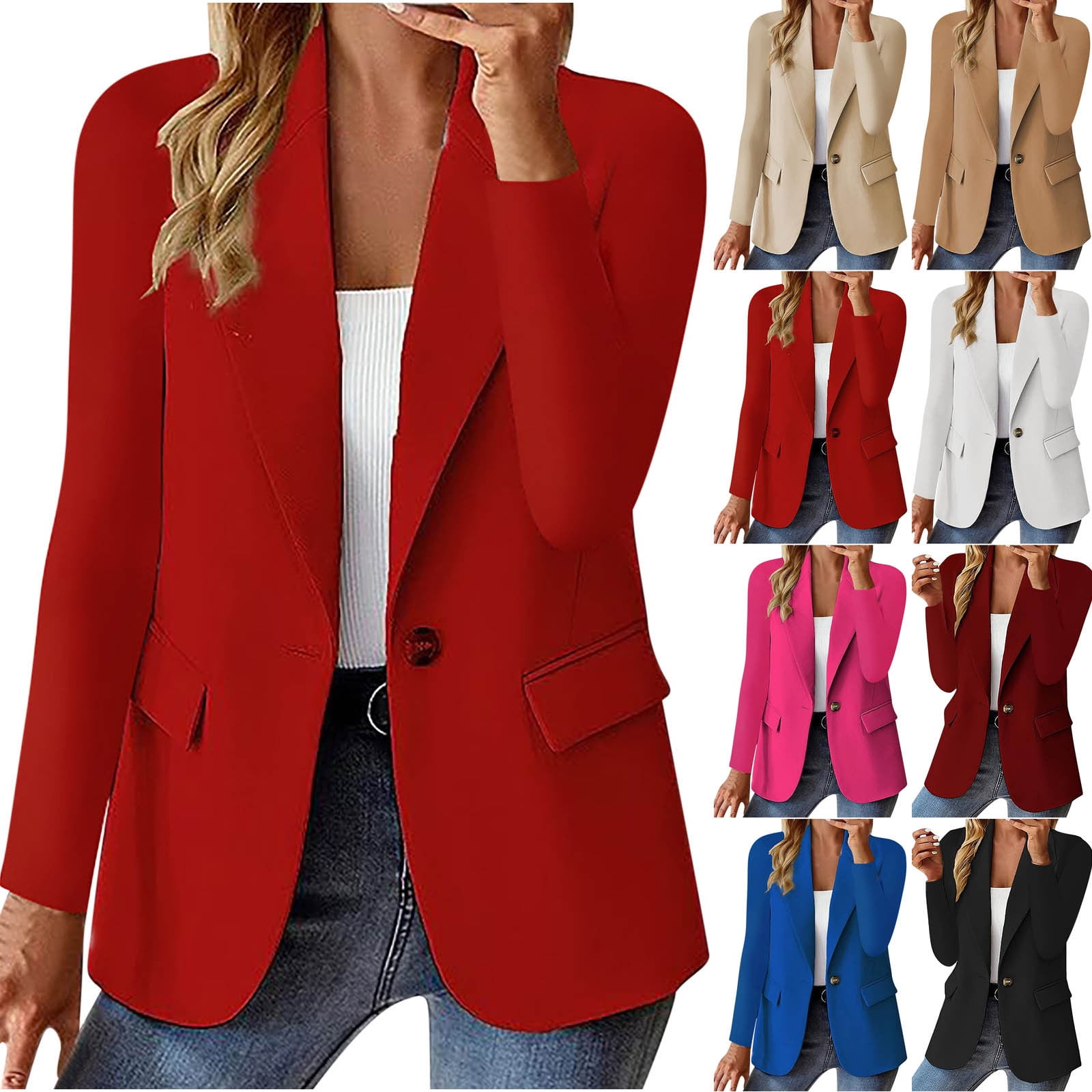 Olyvenn Sales Women's Fashion Solid Button Suit Coat Lapel Long Sleeve ...