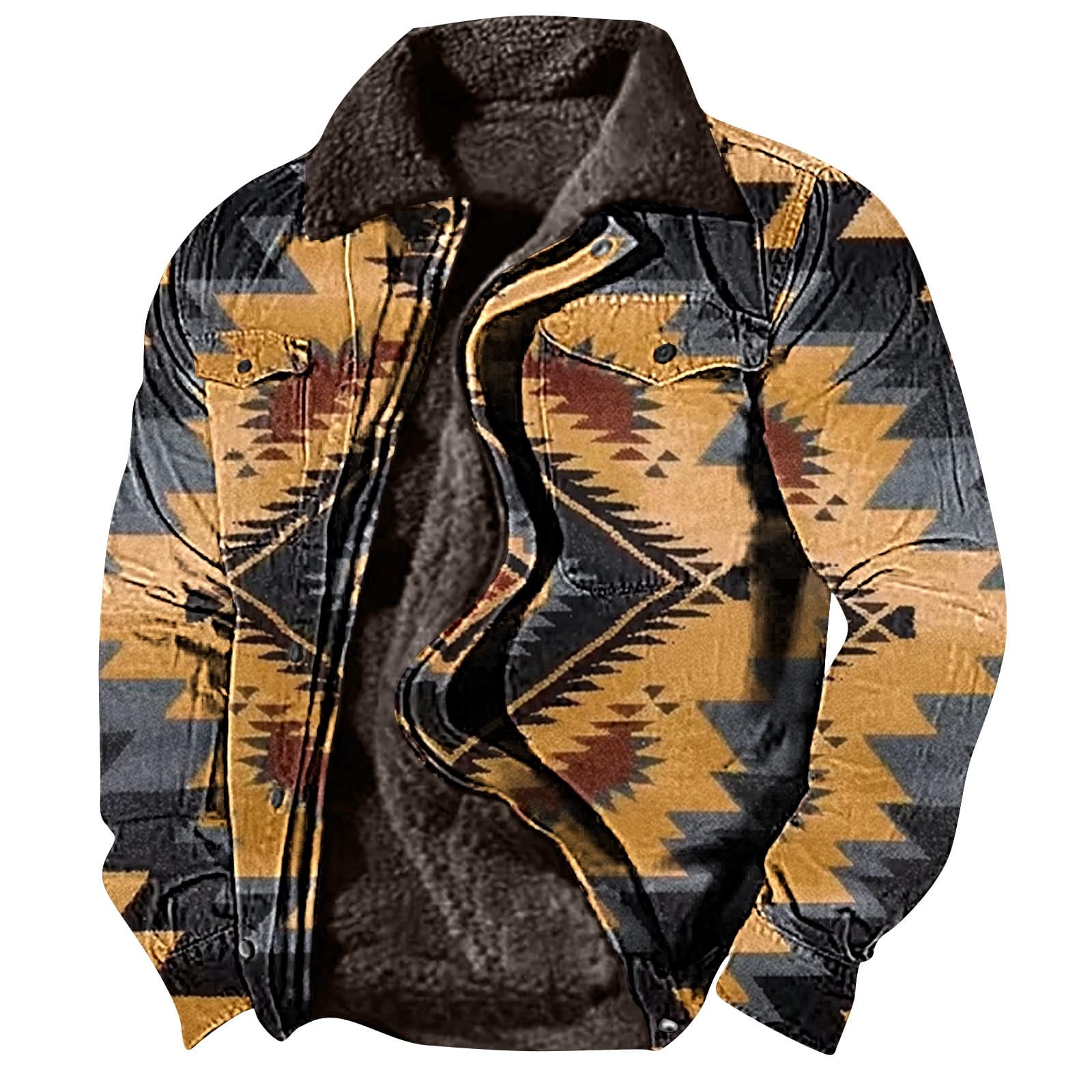 Olyvenn Fashion Men's Aztec Western Jackets Cowboy Winter Warm Sherpa ...