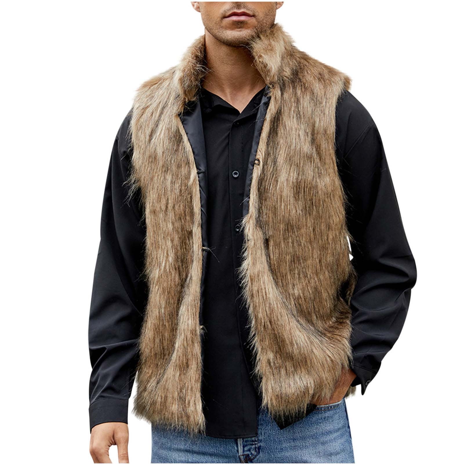 Olyvenn Savings Men's Warm Faux Fur Lapel Neck Waistcoat Short Vest ...