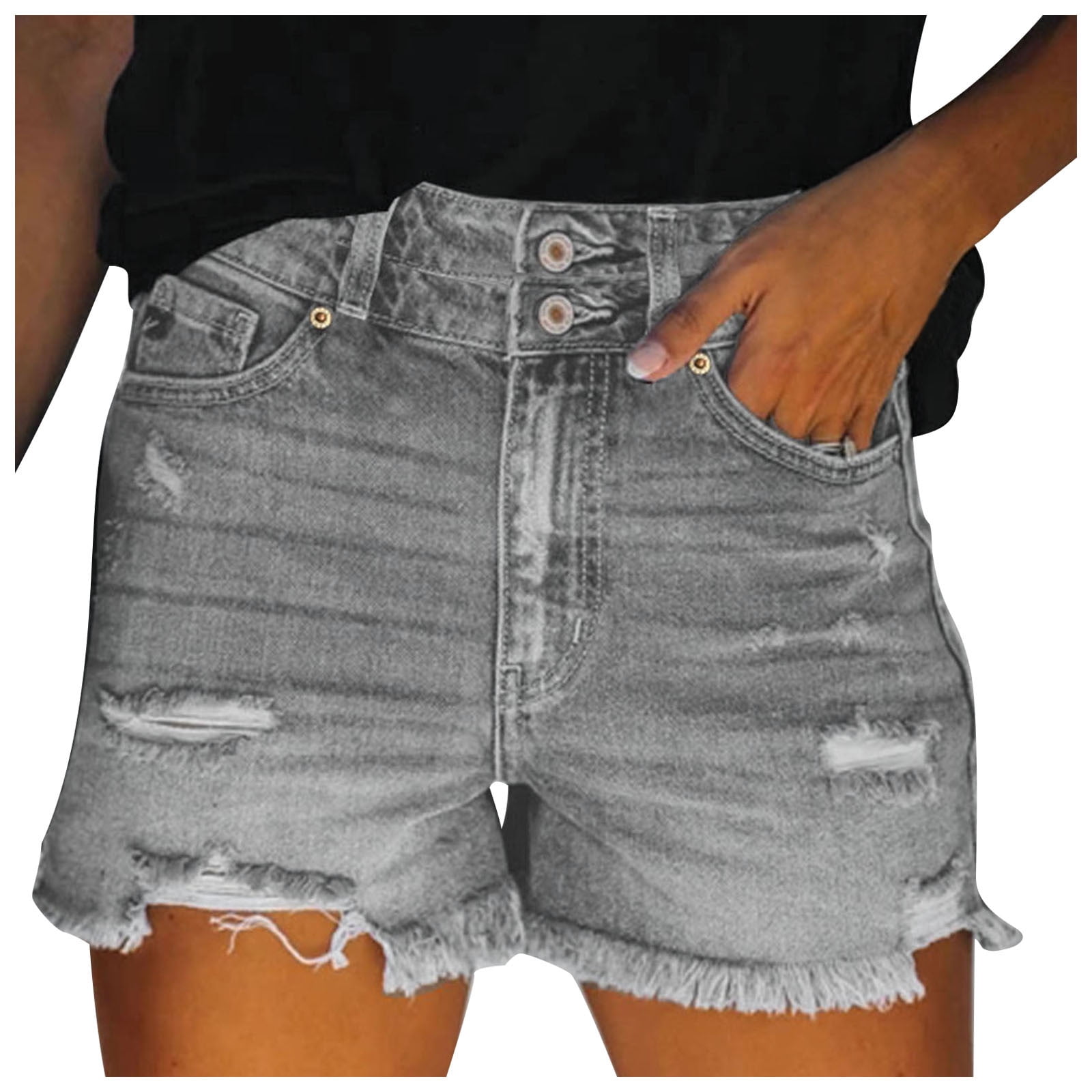 Olyvenn Stretch Jean Shorts for Women Mid Rise Denim Shorts Ripped Raw ...