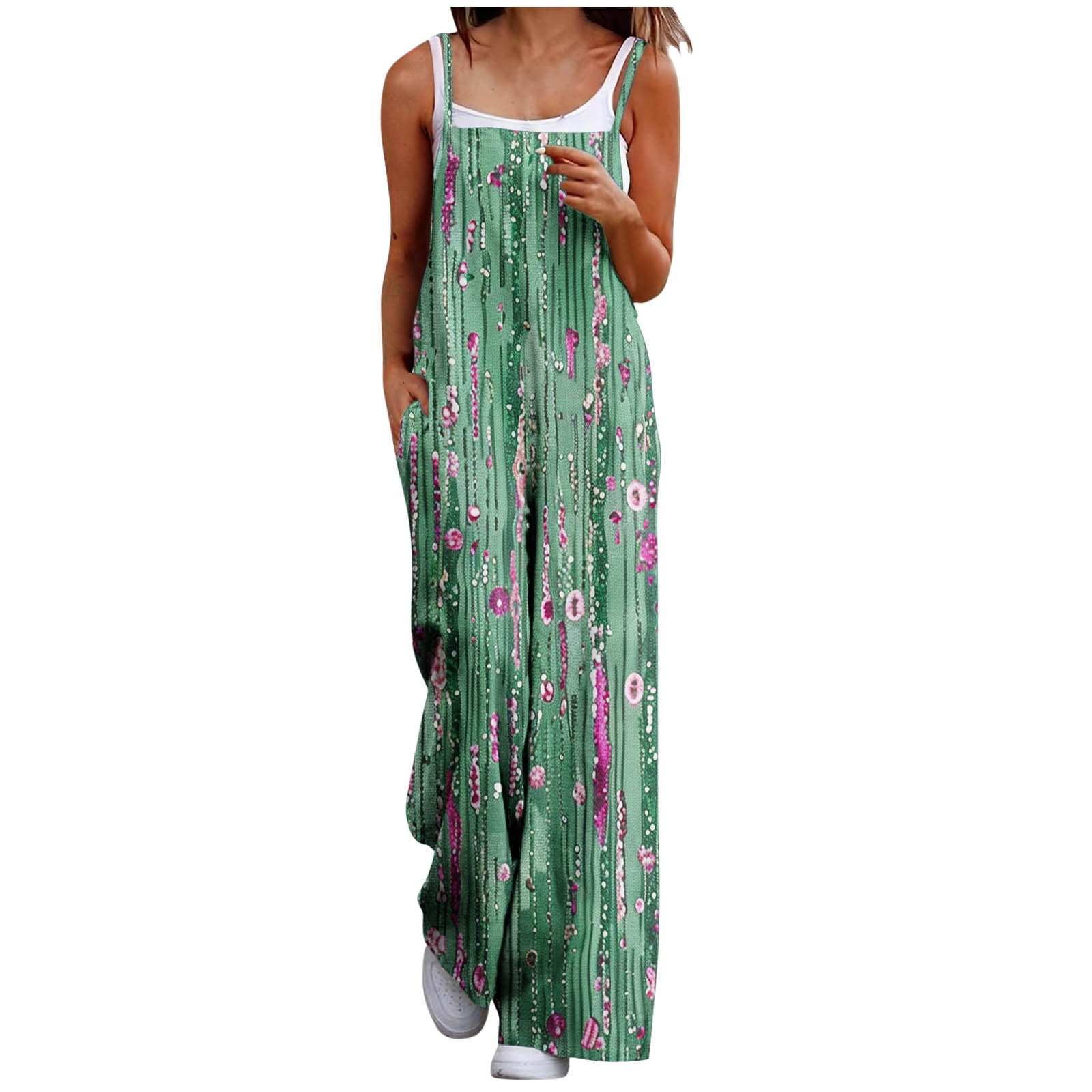 Olyvenn Summer Cotton Overalls for Women Plus Size Boho Casual Bib ...