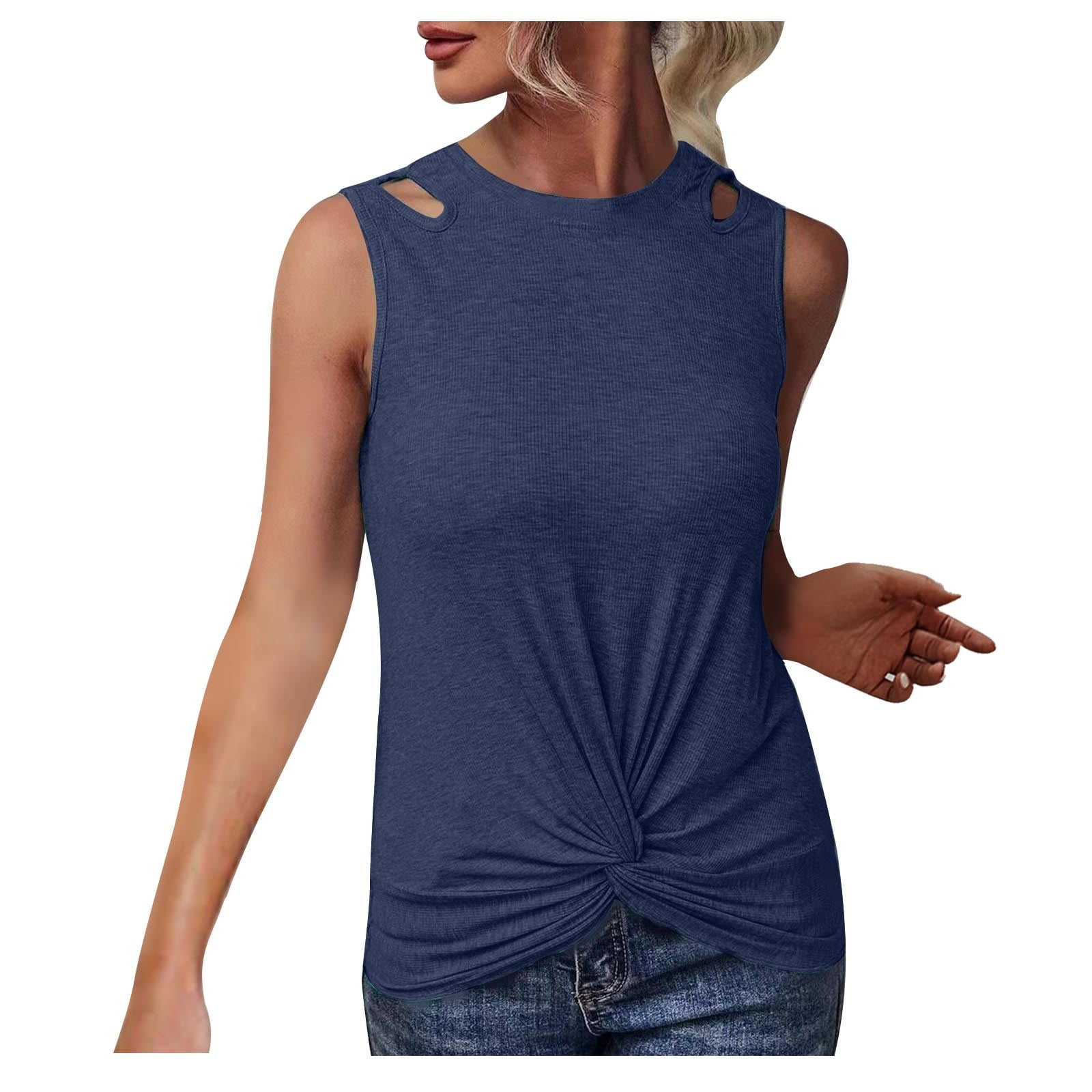 Olyvenn Summer Womens Front Knot Tank Tops Sleeveless Shirts Comfy ...