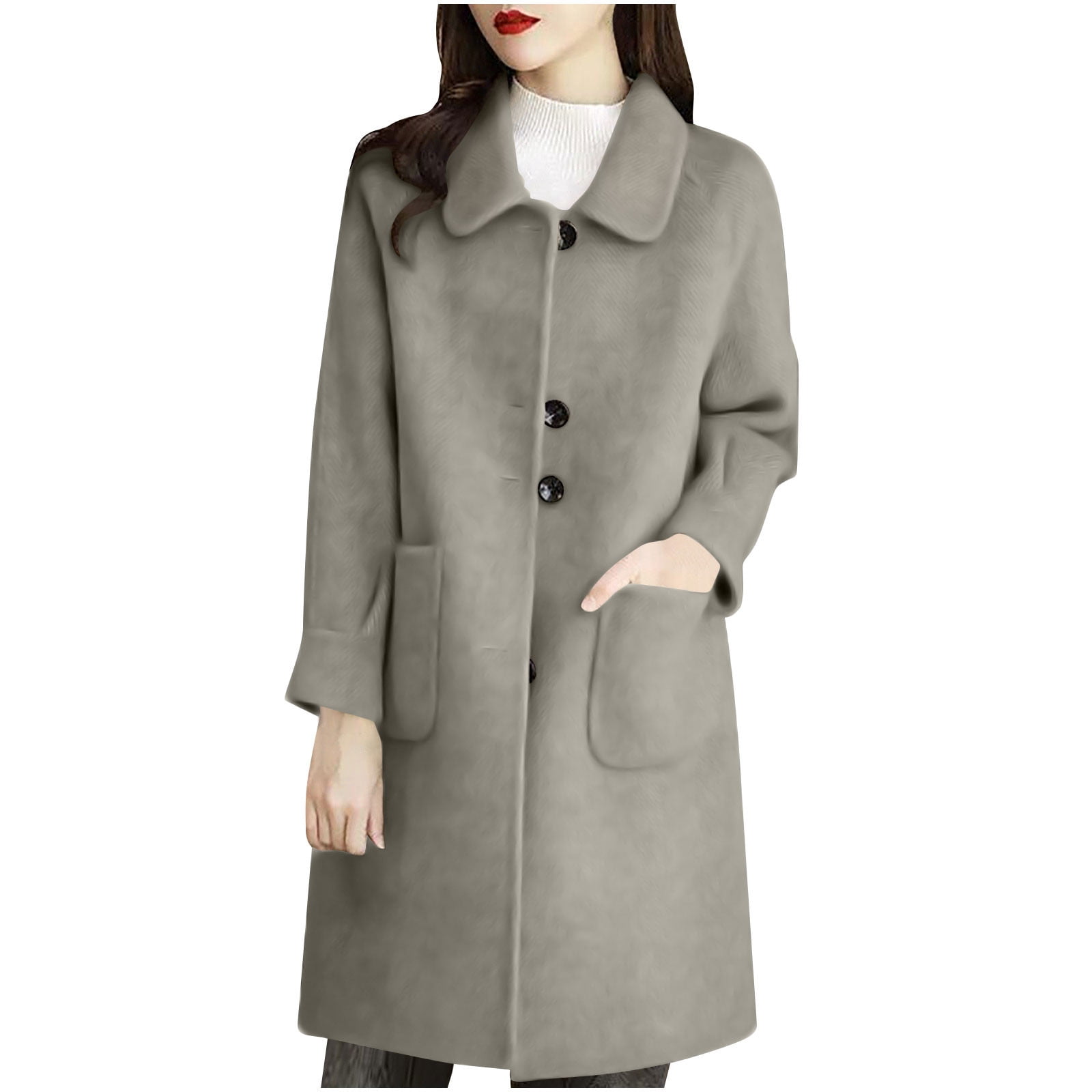 Olyvenn Thicken Warm Wool Coat Women Fashion Casual Turn Down Collar ...