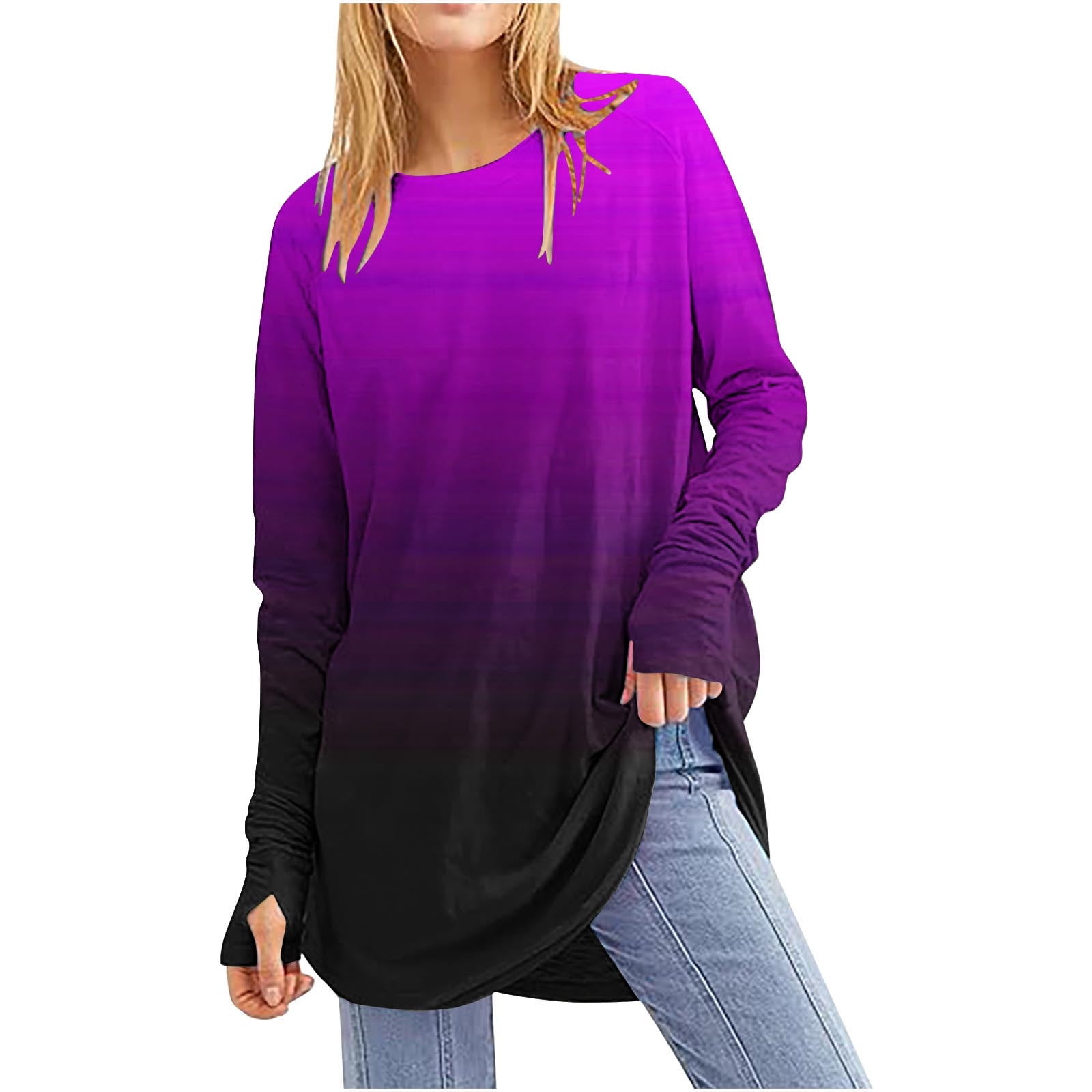 Olyvenn Thumb Hole Shirt for Women 2024 Fall Raglan Long Sleeve Tunic Top Loose Crew Neck ...