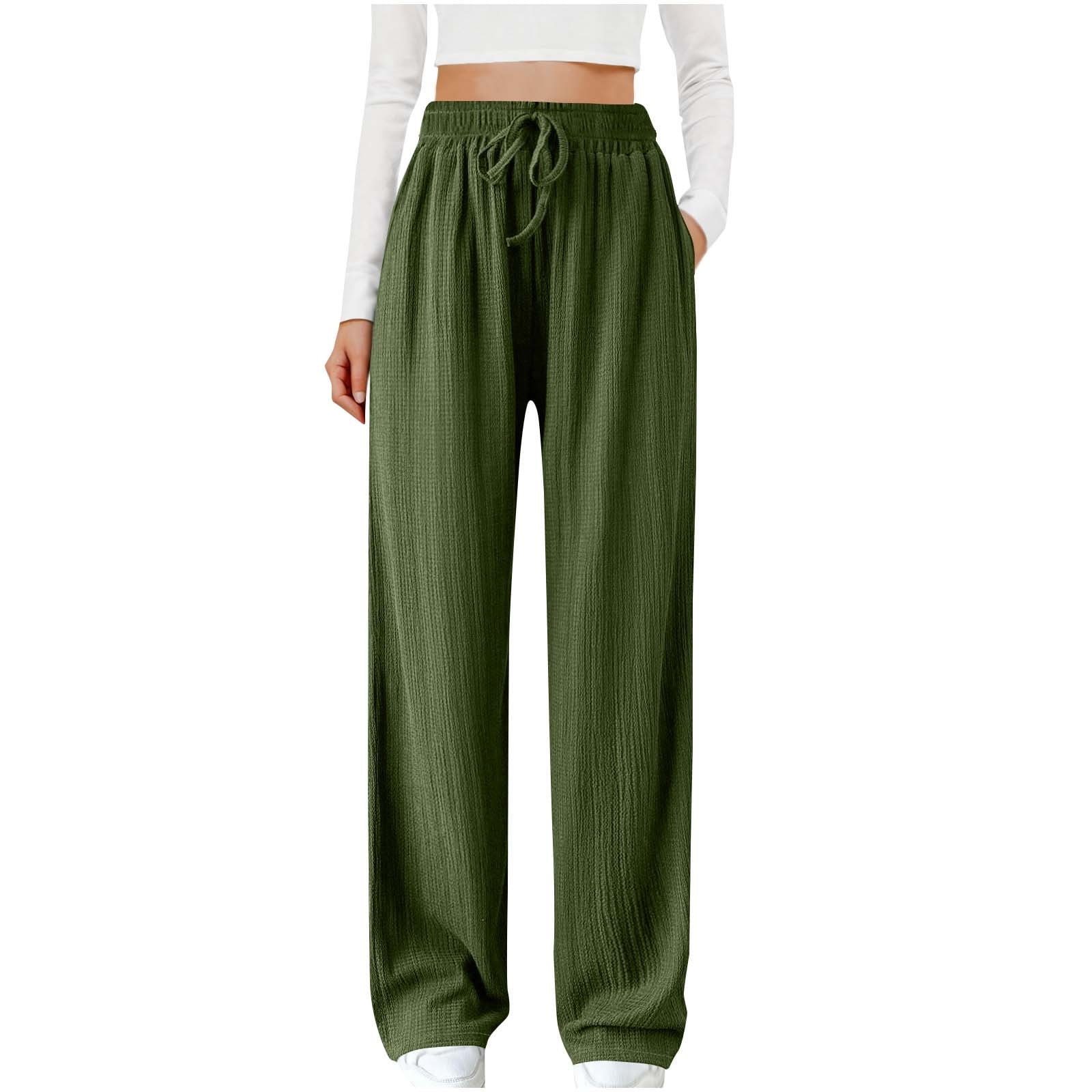 Olyvenn Women Fashion Textured Pants Wide Leg Casual Palazzo Trousers ...