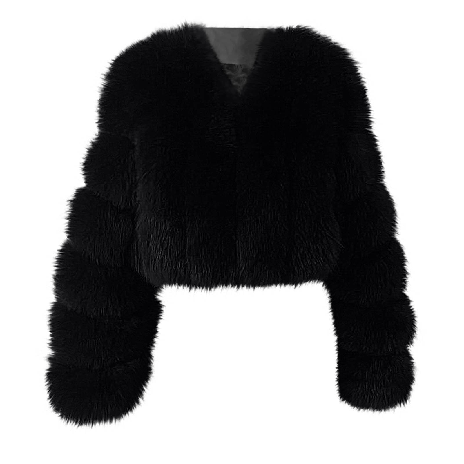 Olyvenn Women Fluffy Faux Fur Coat Cropped Jacket Puffer Jacket Zip Up ...
