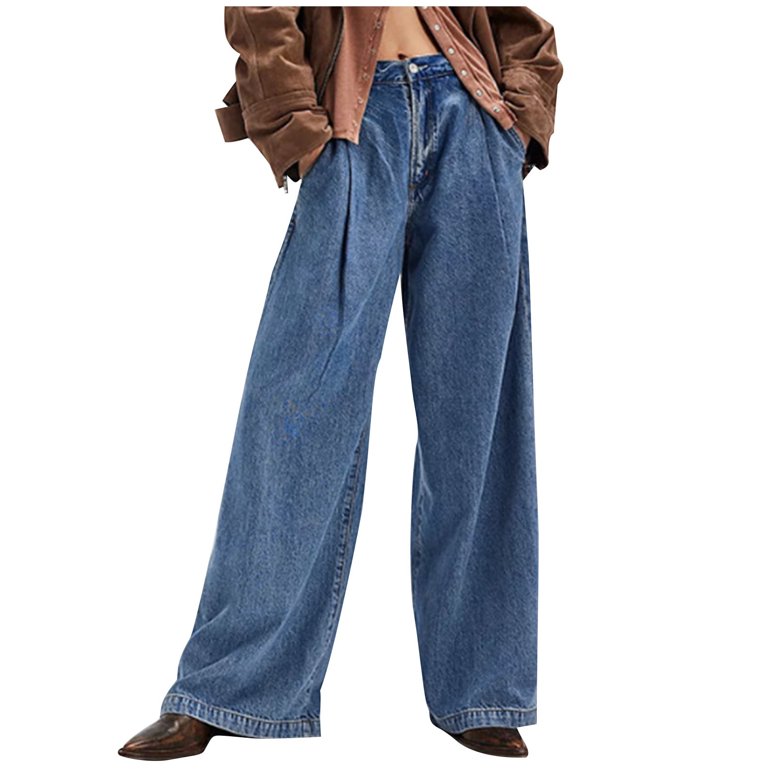 Olyvenn Women Loose Wide Leg Jeans Denim Pants Palazzo Jeans Flare ...