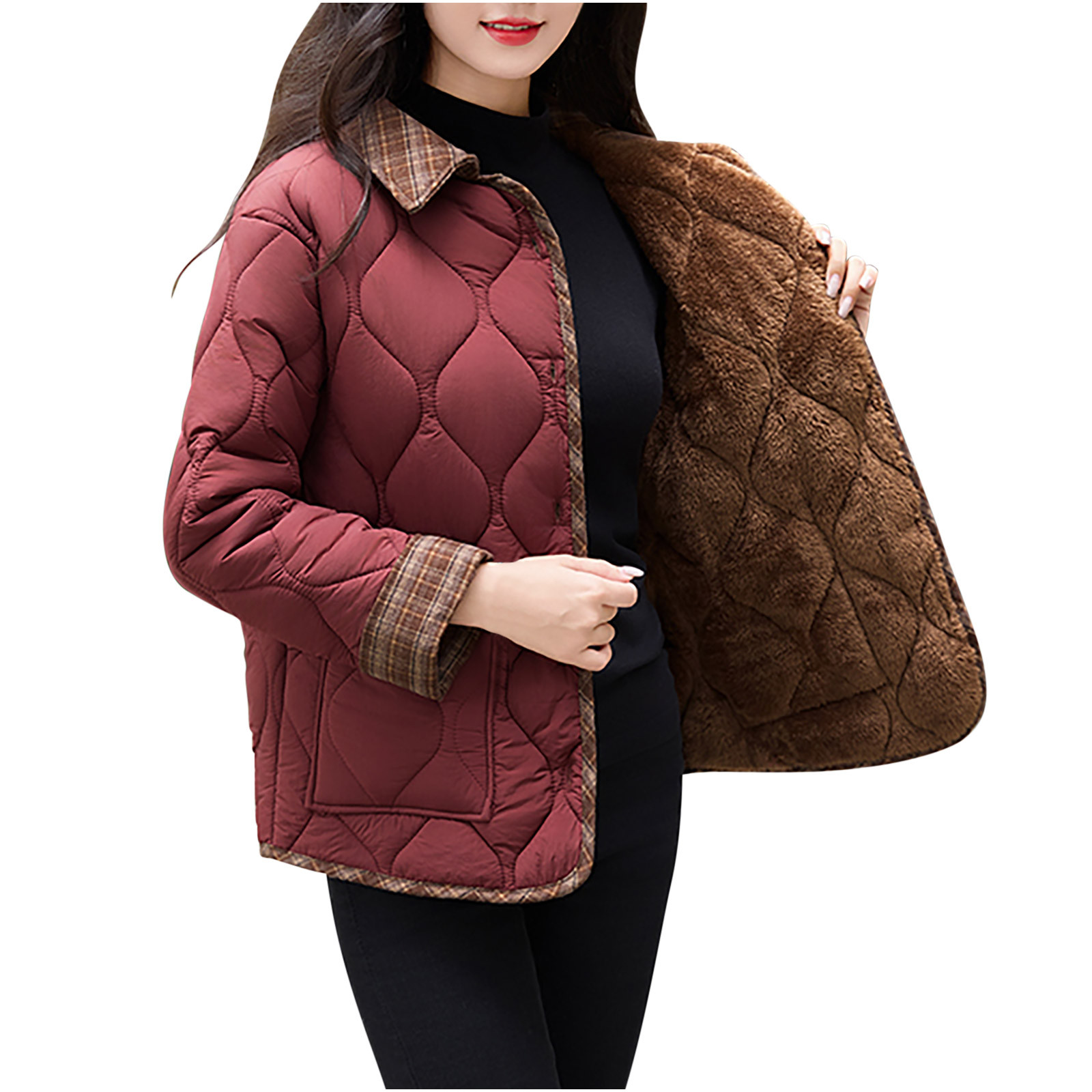 Olyvenn Women Quilted Jacket Sherpa Lined Button Puffer Jacket ...