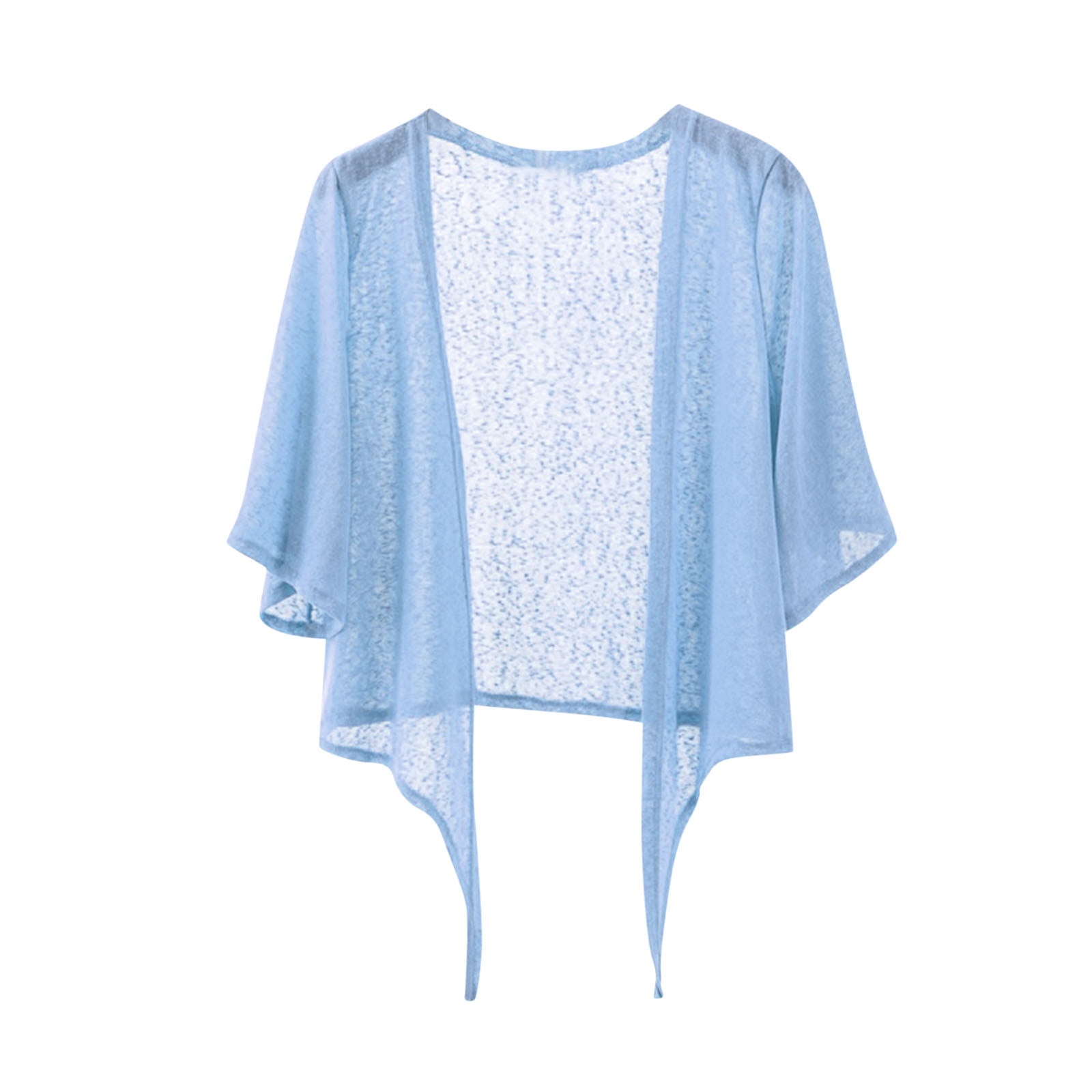 Olyvenn Women Summer Chiffon Shrug 3/4 Sleeve Open Front Tie Waist ...