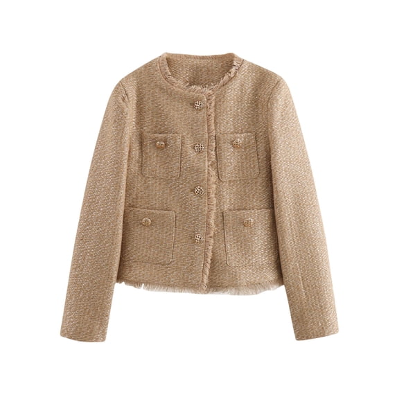 Olyvenn Women Tweed Jacket Frayed Cropped Jacket Womens Jackets Button ...