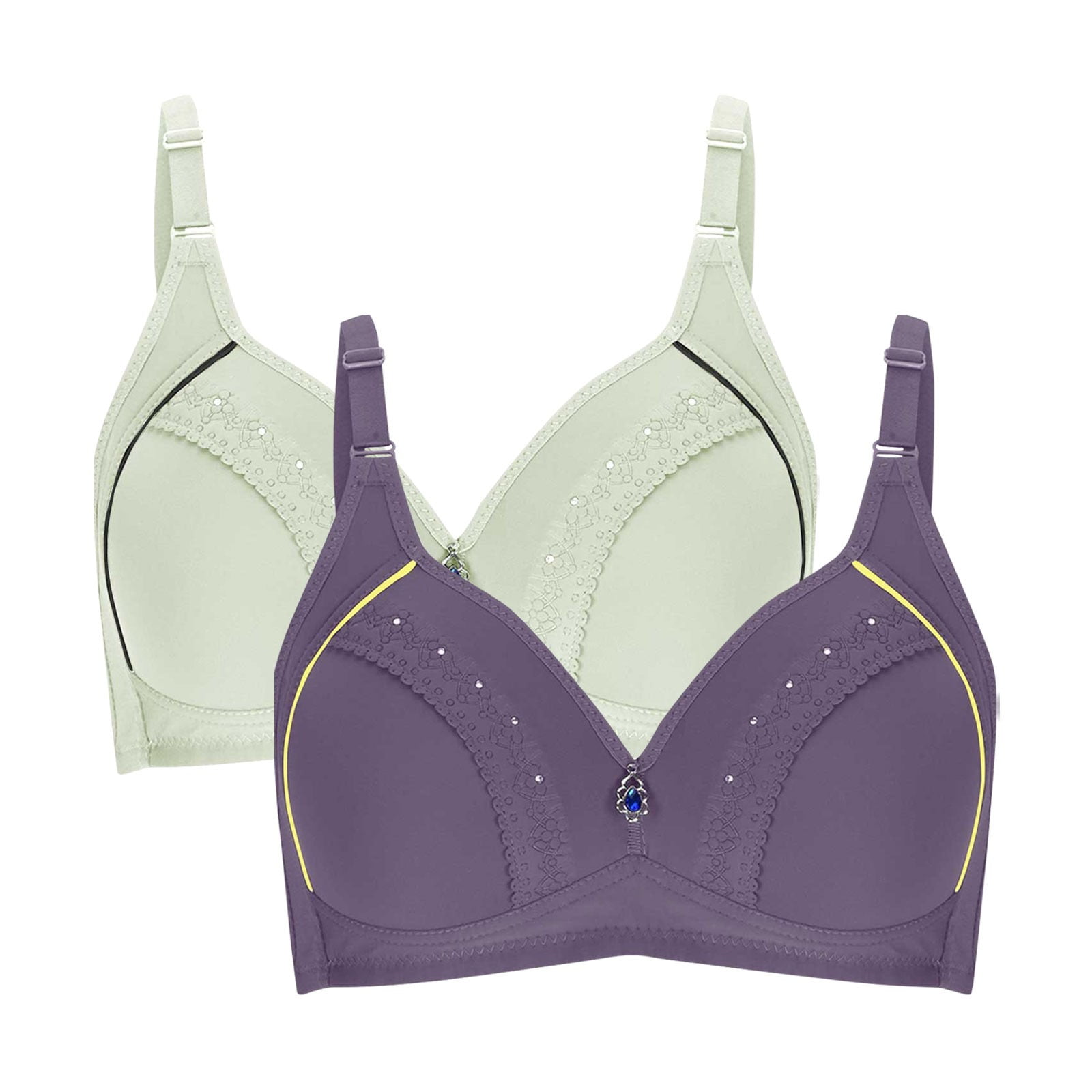 Olyvenn Women's 2 Pack Cotton Lightly Padded Bras Floral Lace Trim Plus ...