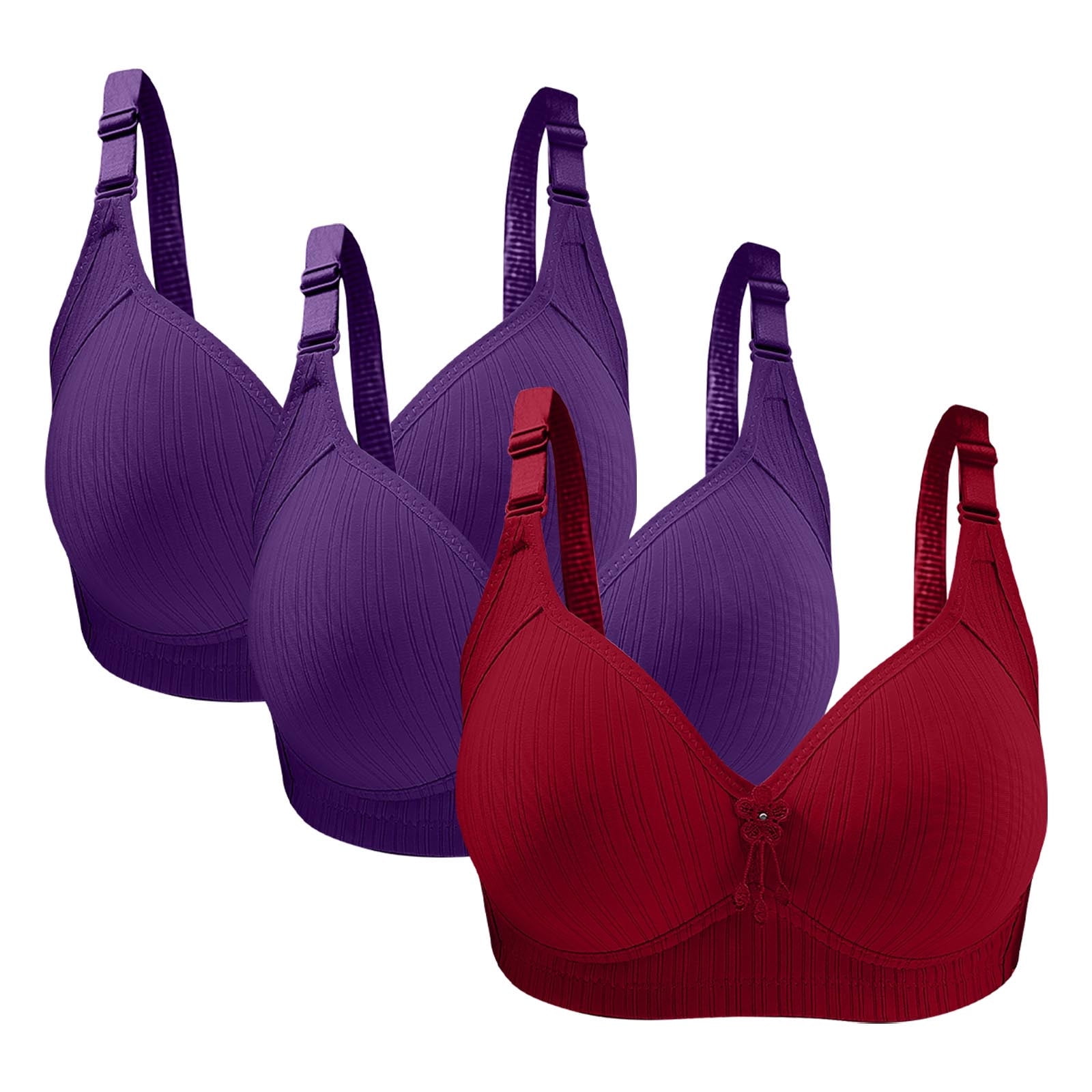 Olyvenn Women's 3-Pack Cotton Bras Wirefree Lightly Padded Comfort Bras ...