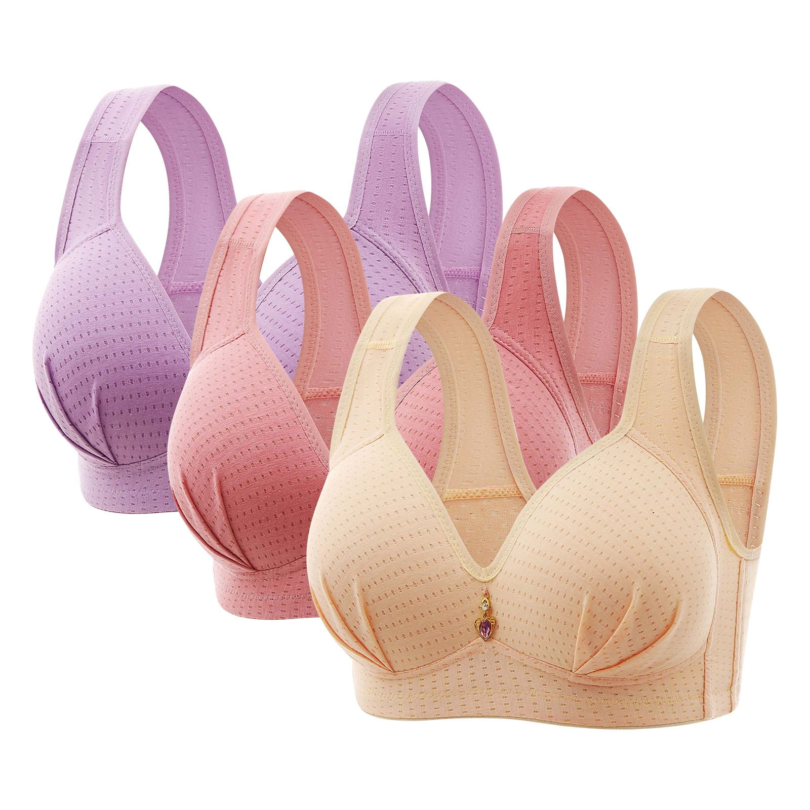 Olyvenn Women's 3 Pack Cotton Wirefree Push Up Bra Lightly Padded ...