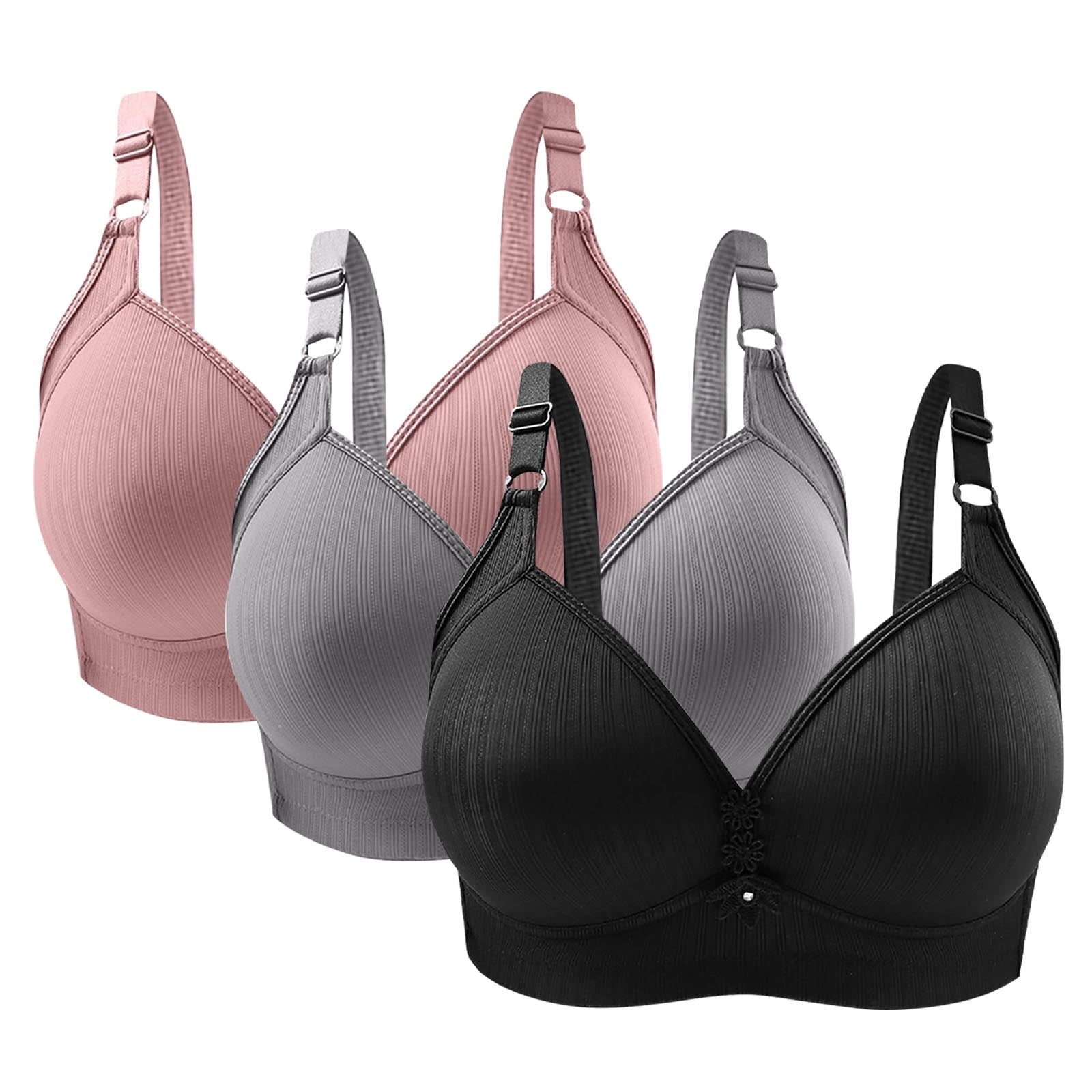 Olyvenn Women's 3-Pack Lightly Padded Seamless Wireless Bra Plus Size ...