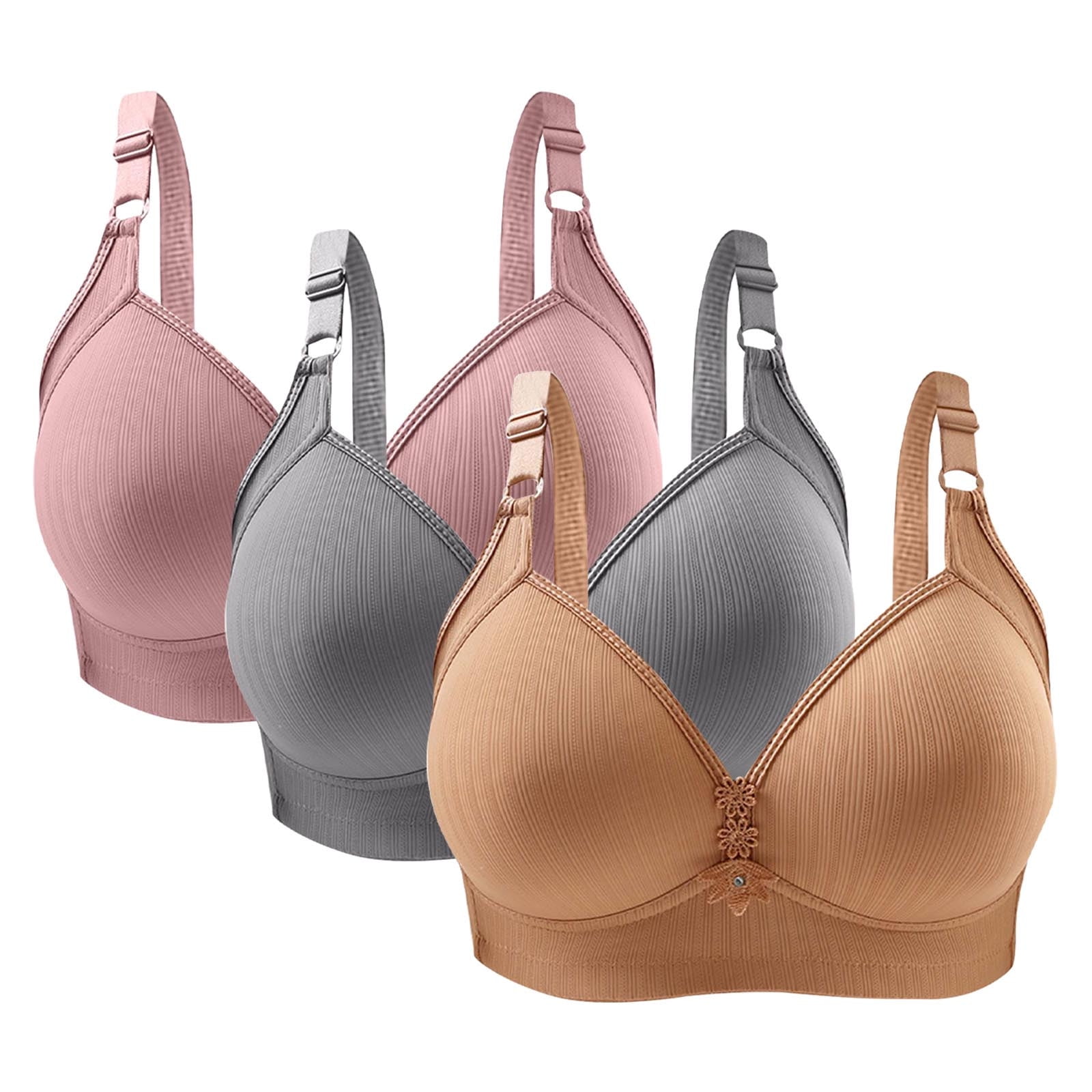 Olyvenn Women's 3-Pack Seamless Full Coverage Comfort Bras Lightly ...