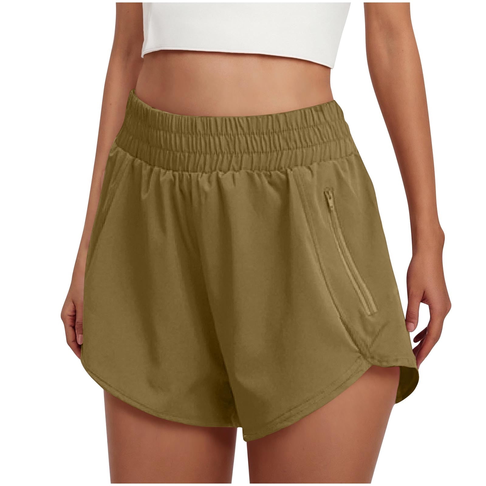 Olyvenn Women's Athletic Shorts High Waisted Running Solid Shorts with ...