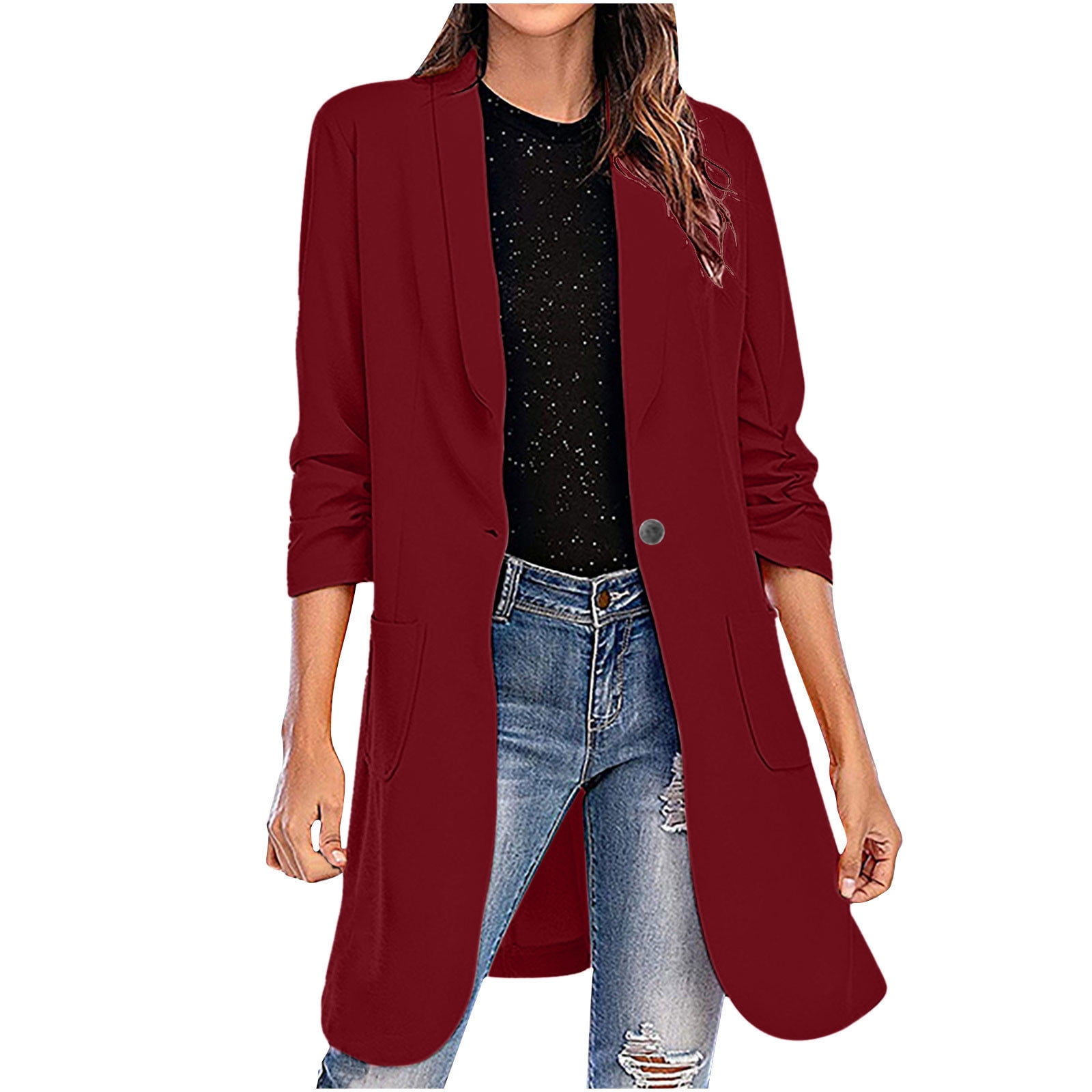 Olyvenn Women's Casual Blazer Jackets Suit Solid With Pokets Colored ...