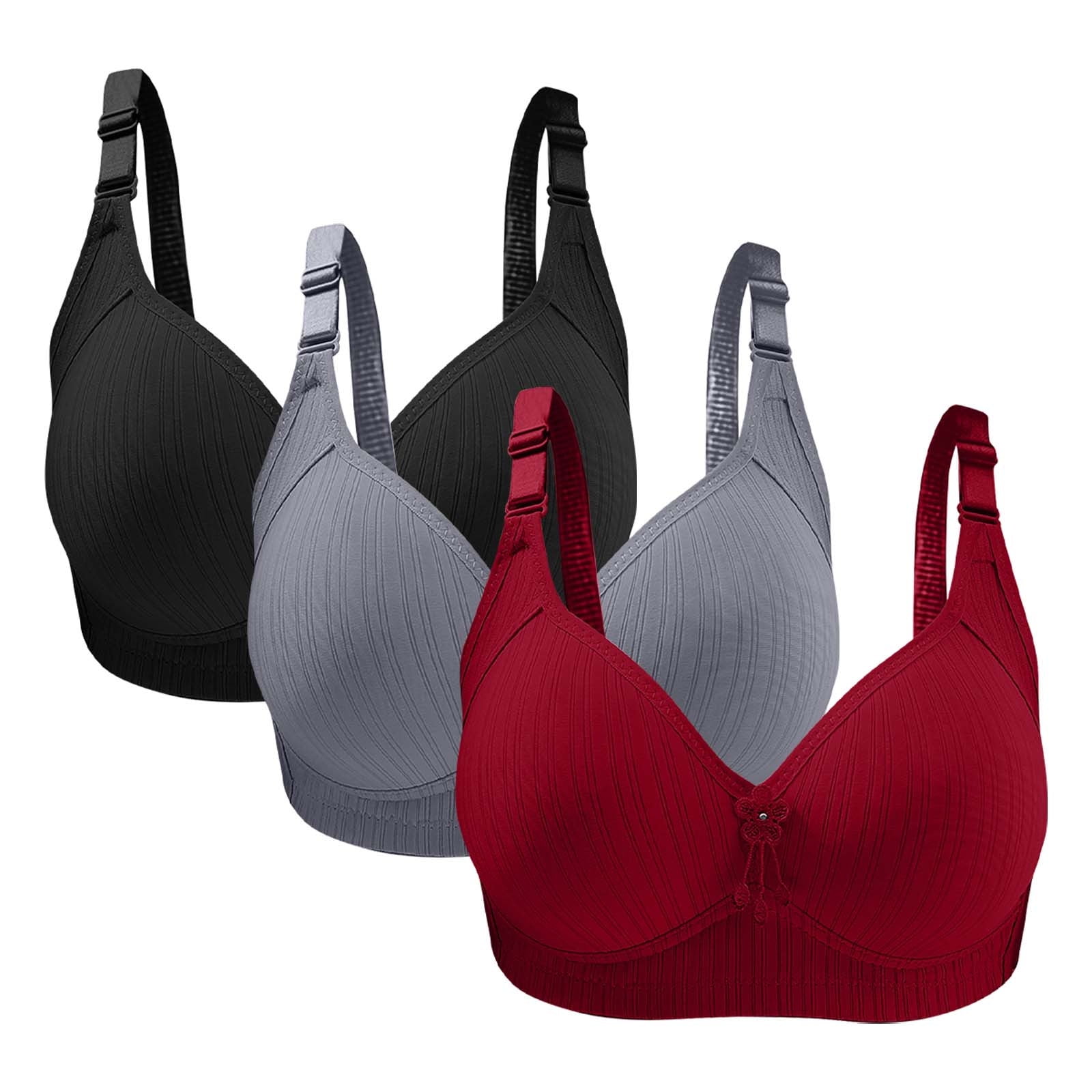 Olyvenn Women's Cotton Bras 3-Pack Lightly Lined Wirefree Bras Full ...