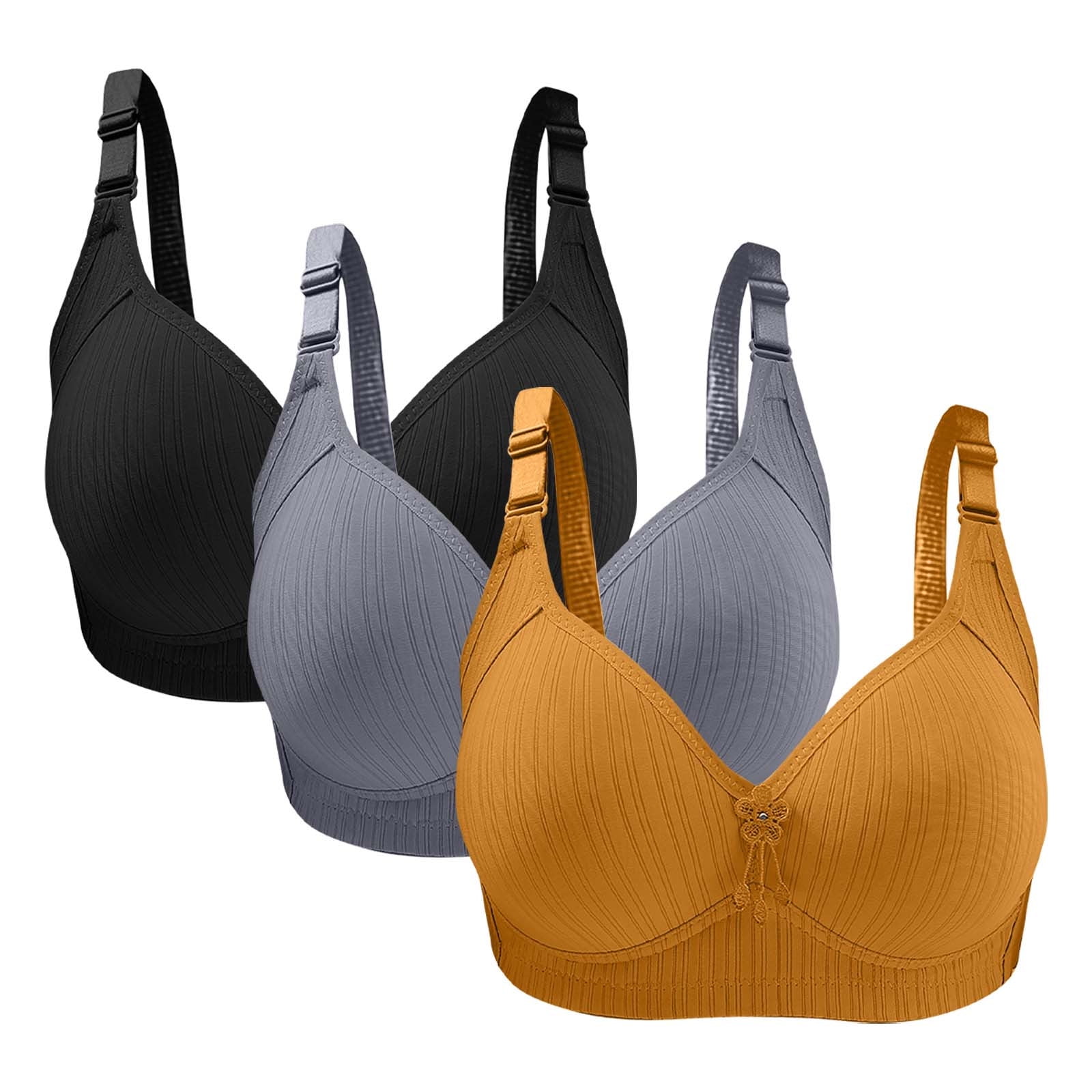 Olyvenn Women's Cotton Bras 3-Pack Lightly Lined Wirefree Bras Full ...