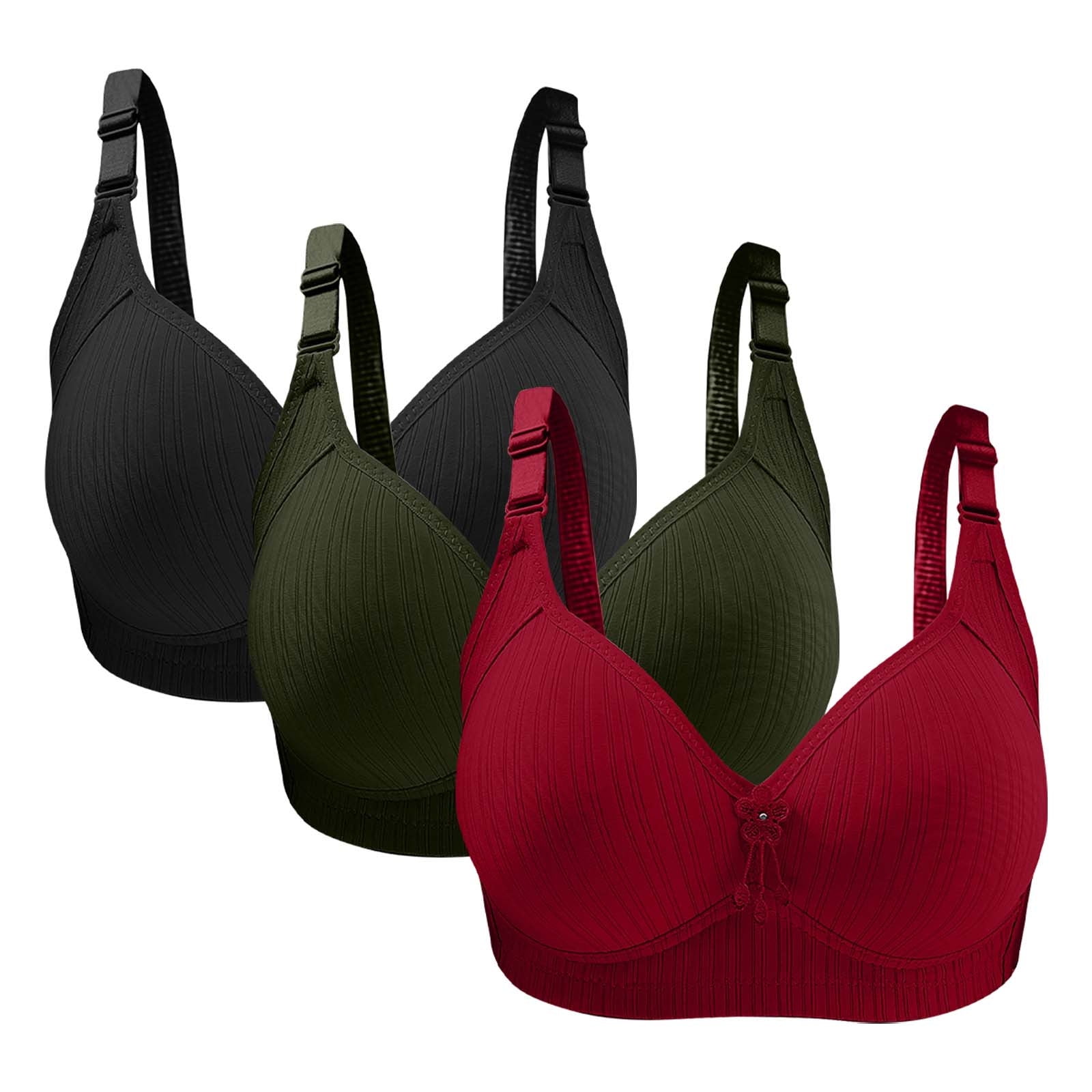 Olyvenn Women's Cotton Lightly Padded Seamless Plus Size Bras 3-Pack ...