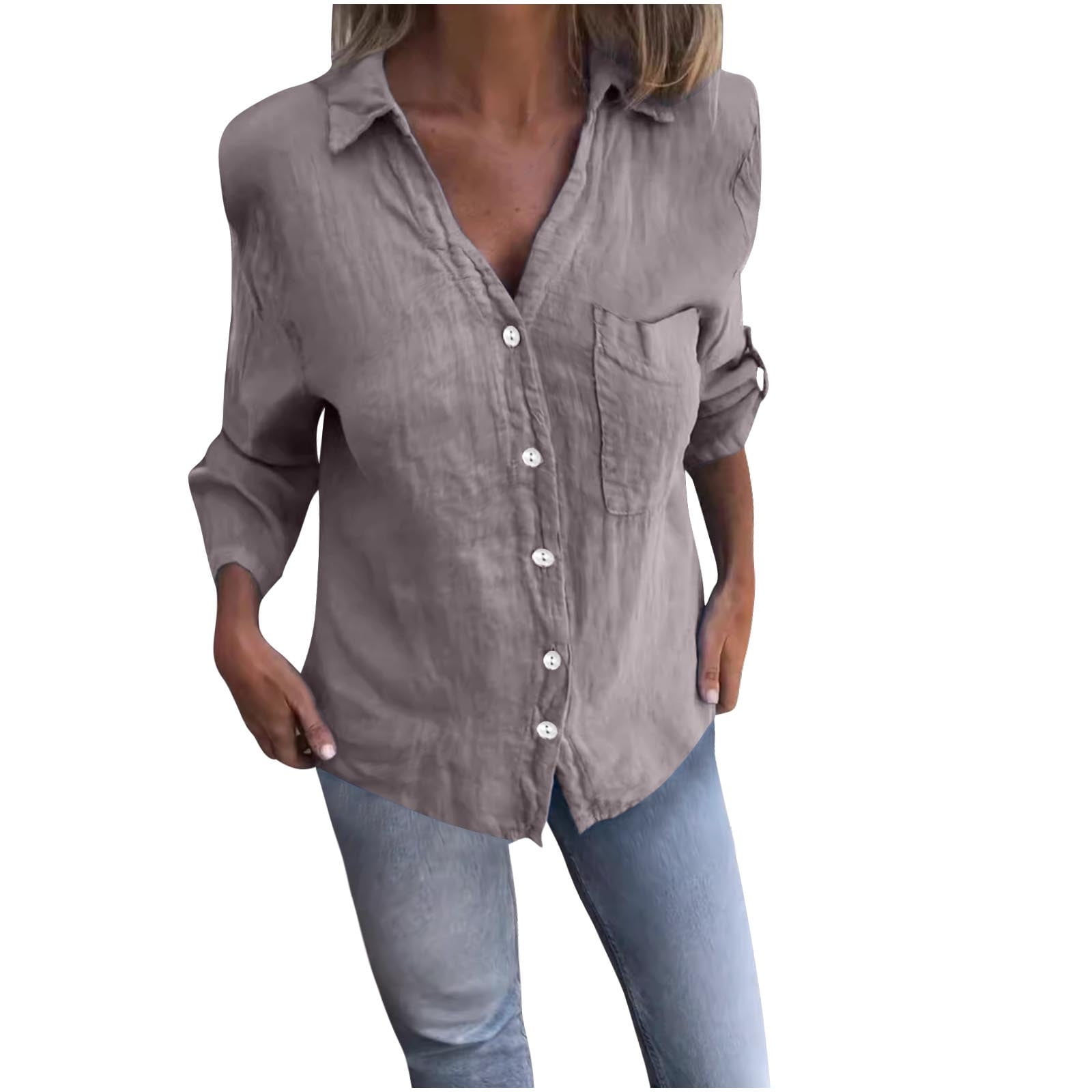Olyvenn Women's Denim Button Down Shirt with Pockets Chambray Cotton ...