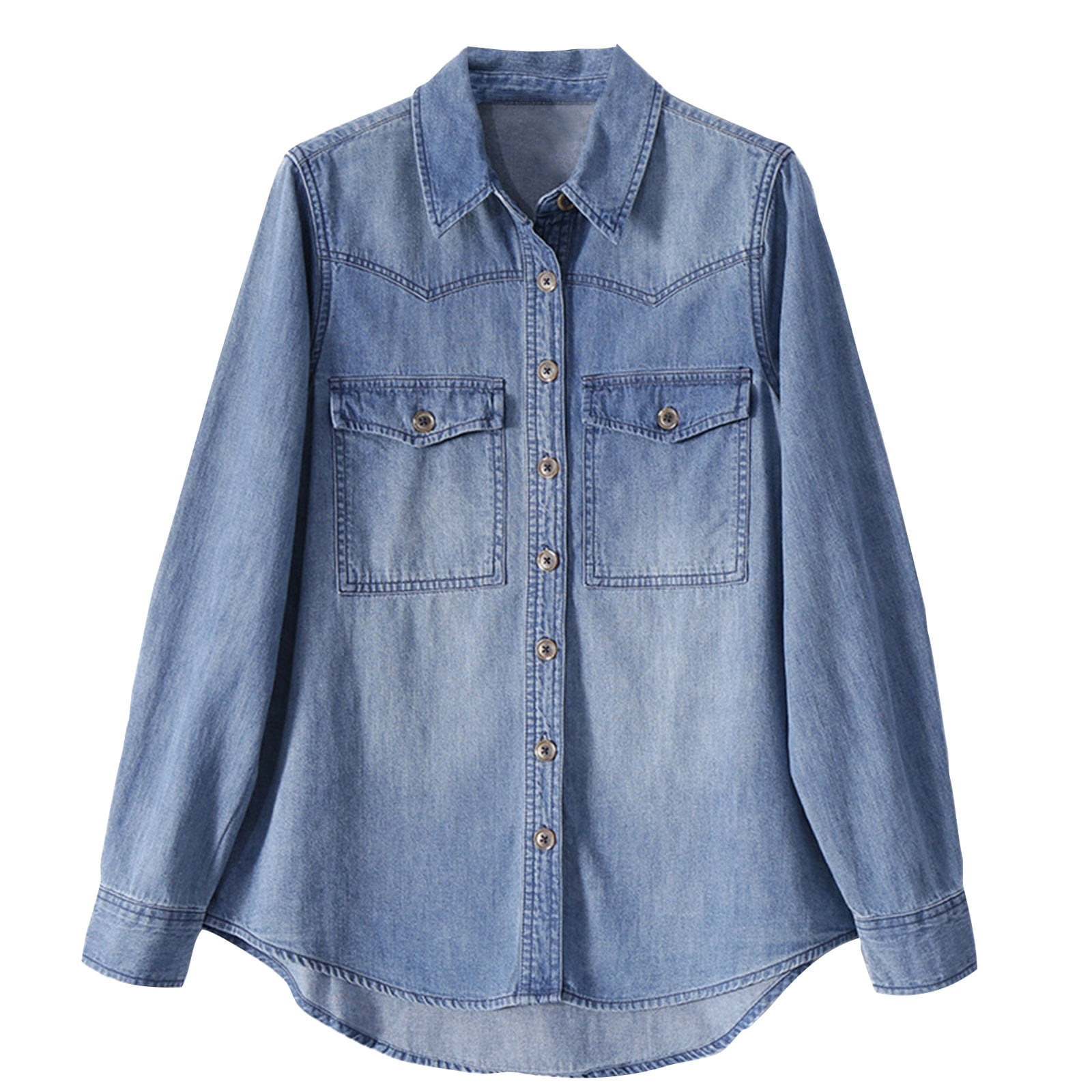 Olyvenn Women's Denim Long Sleeve Shirt Loose Fit Trucker Jean Western ...