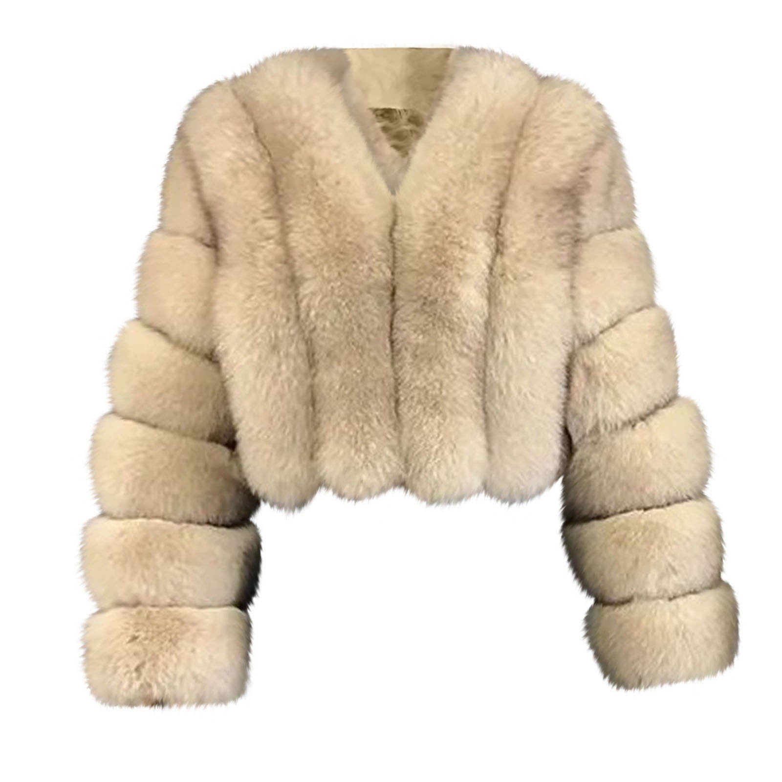 Olyvenn Women's Faux Fur Cropped Coat Long Sleeve Open Front Winter ...