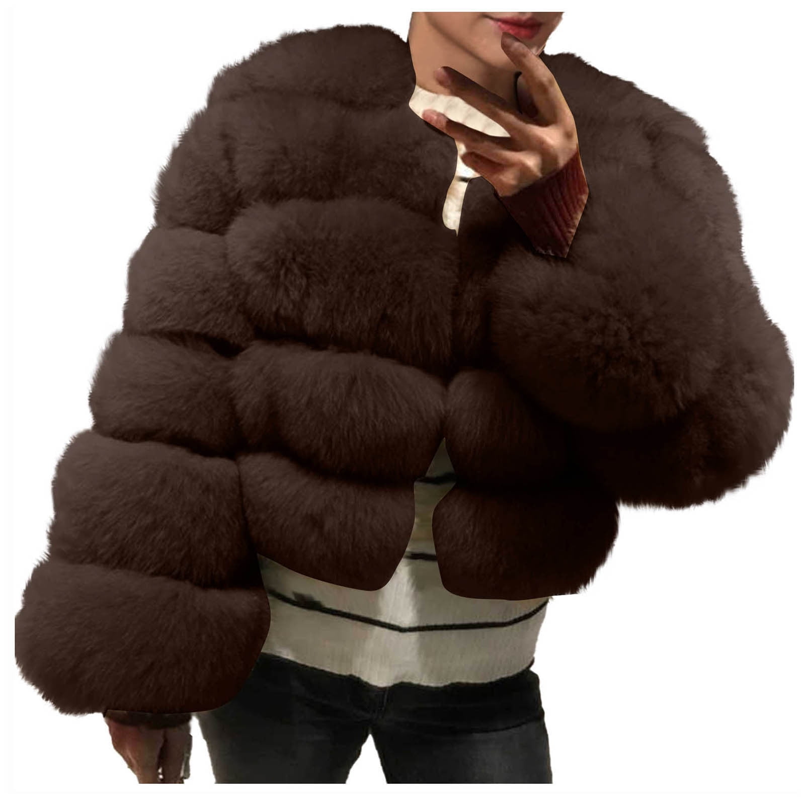 Olyvenn Women's Luxury Fluffy Faux Fur Winter Coats, Open Front Shaggy ...