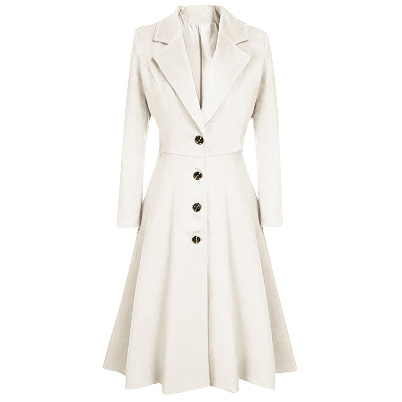 Olyvenn Women's Plus Waisted Swing Slim Fitted Woolen Long Trench Coat ...