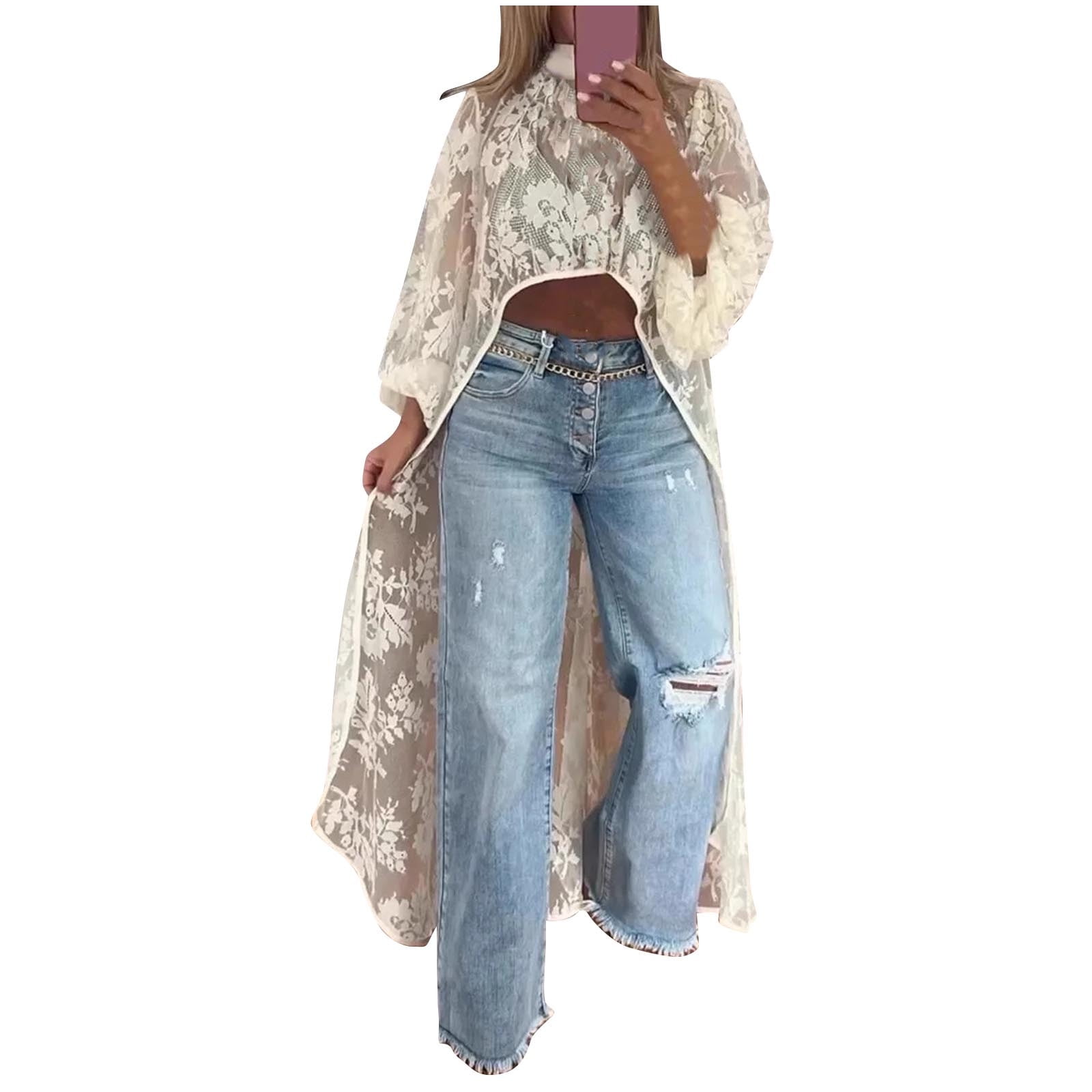 Olyvenn Women's Round Neck Lace Short Front and Long Back Casual Top ...
