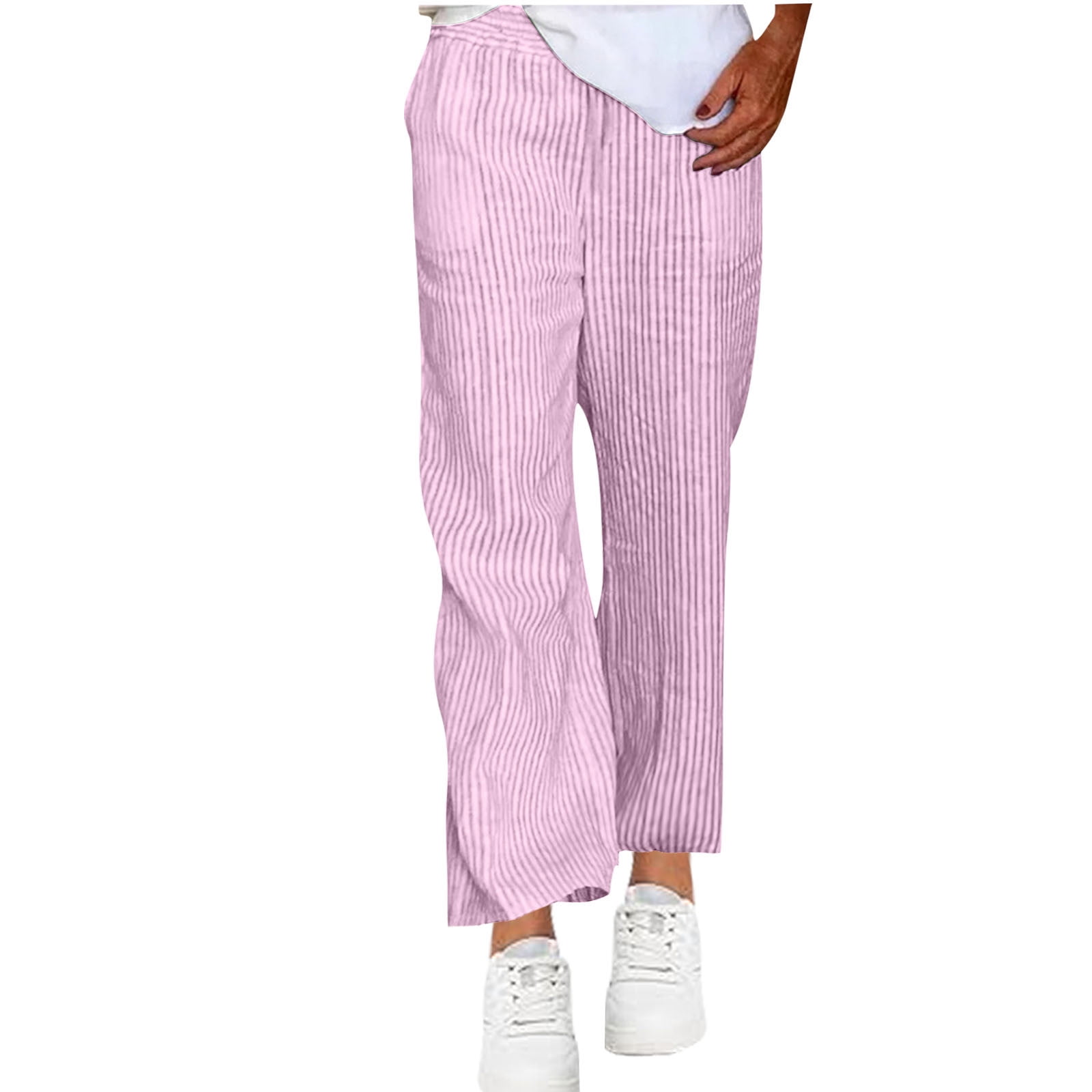 Olyvenn Women's Straight Wide Leg Trousers Striped Print Letter Patched ...