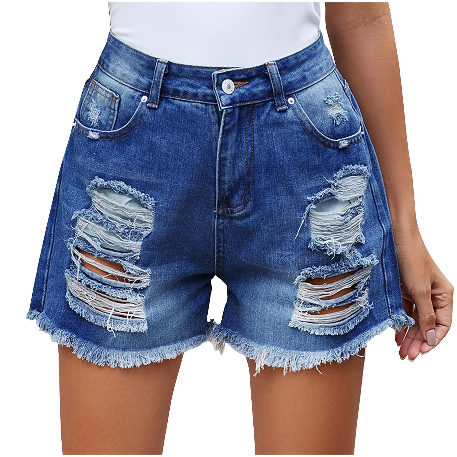 Olyvenn Women's Stretchy Pockets Jean Shorts Denim Printing Short ...