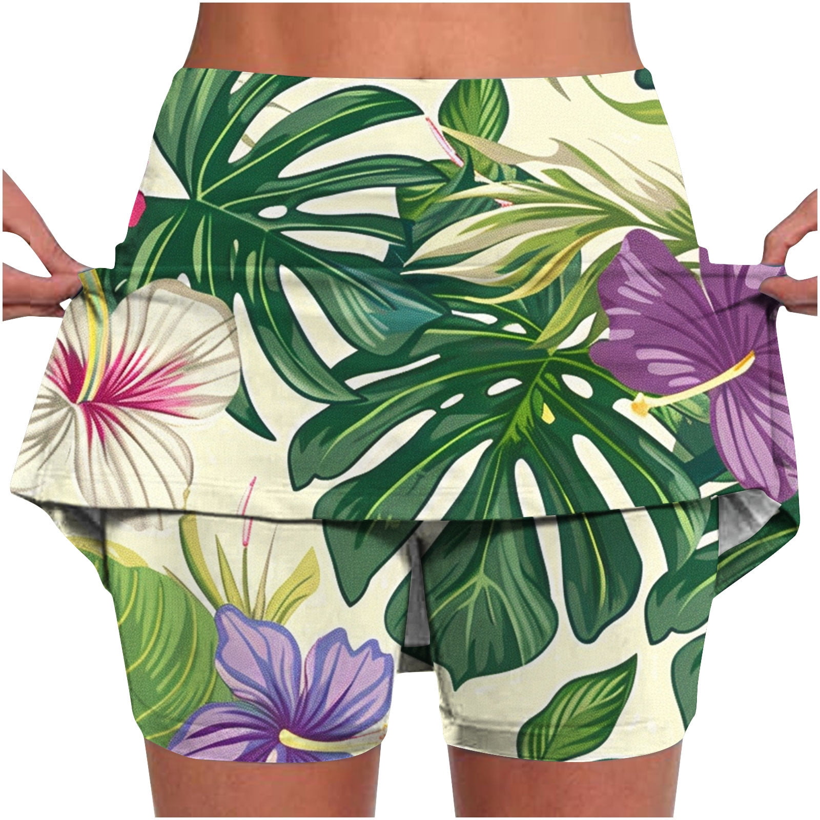 Olyvenn Women's Summer Skort Tropical Floral Print Shorts Skirt ...