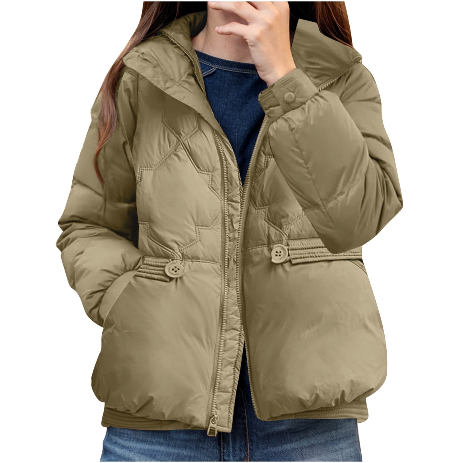 Olyvenn Women's Winter Puffer Jacket Oversized Zip Up Short Quilted ...