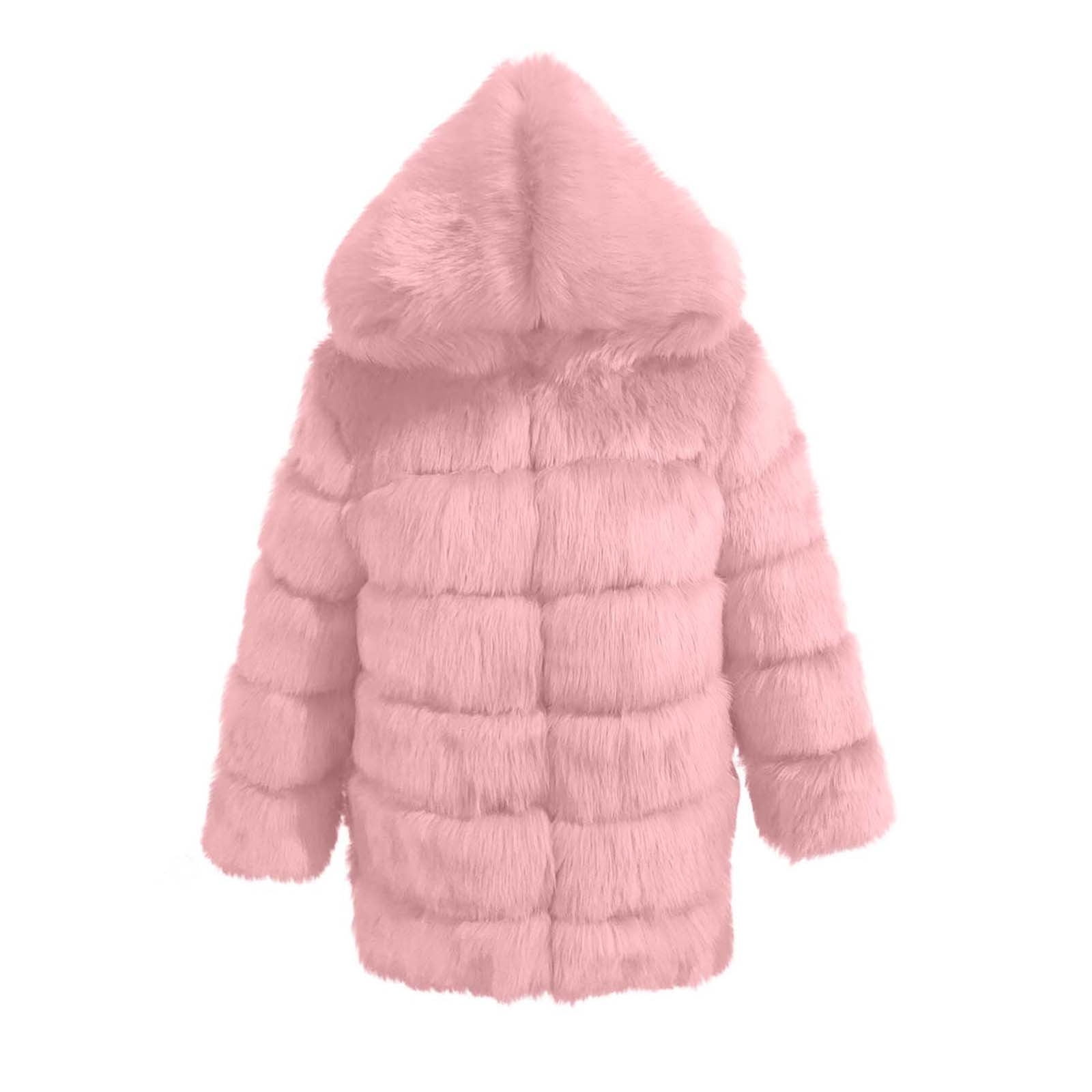 Olyvenn Women's Winter Warm Outwear Hooded Faux Fur Fluffy Long Sleeve ...