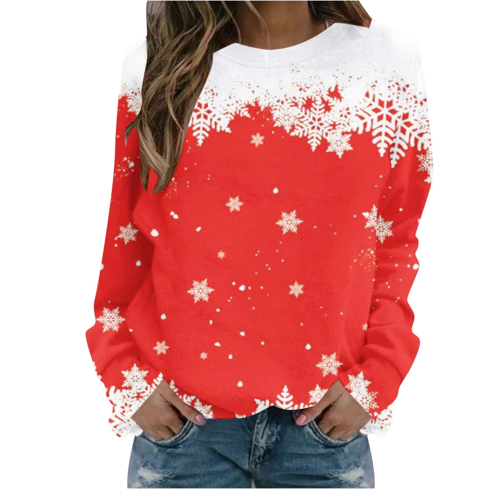 Olyvenn Womens Christmas Tunic Blouse Shirts Drop Shoulder Long Sleeve ...