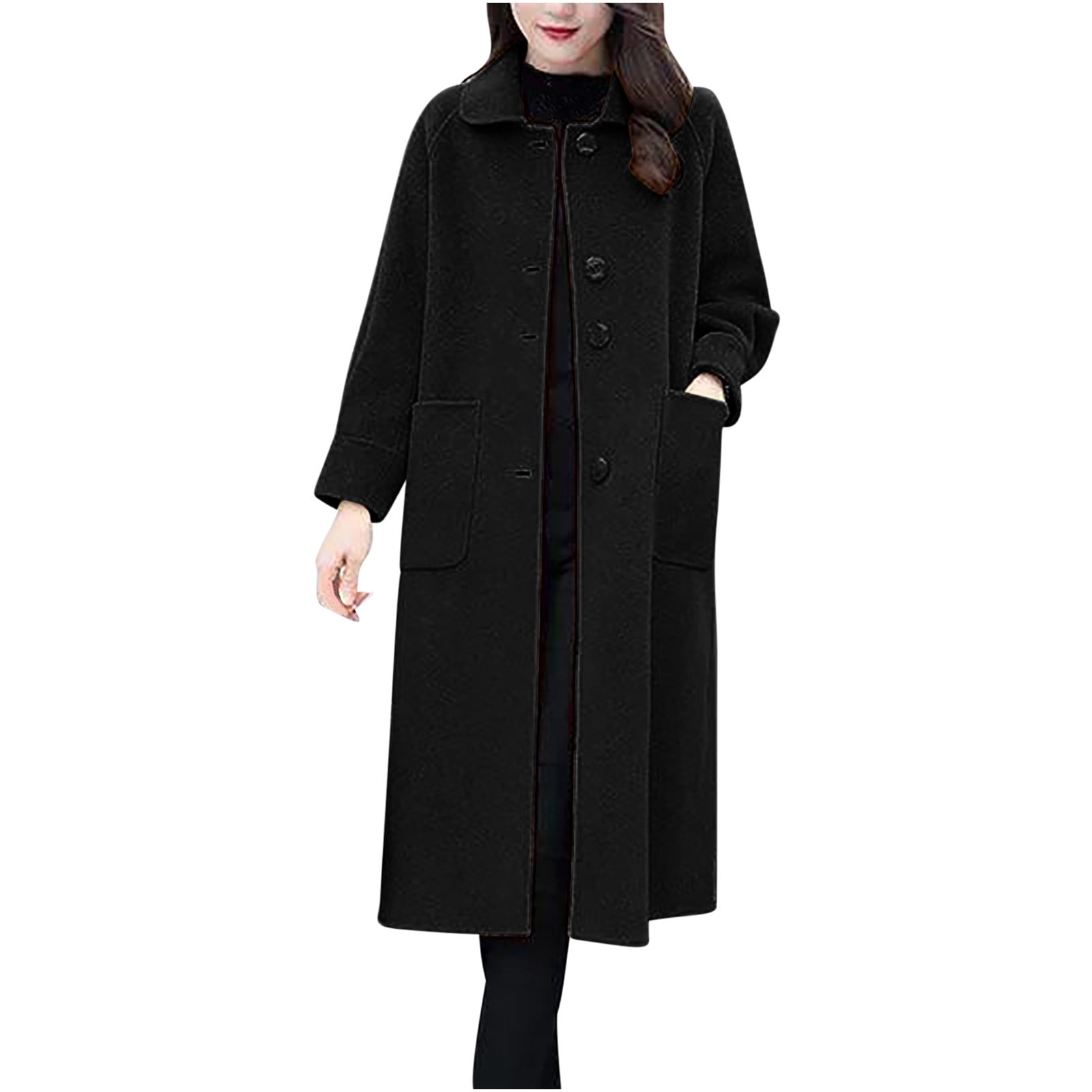 Olyvenn Womens Pea Coat Plus Size Wool Coat Long Winter Coat Elegant ...