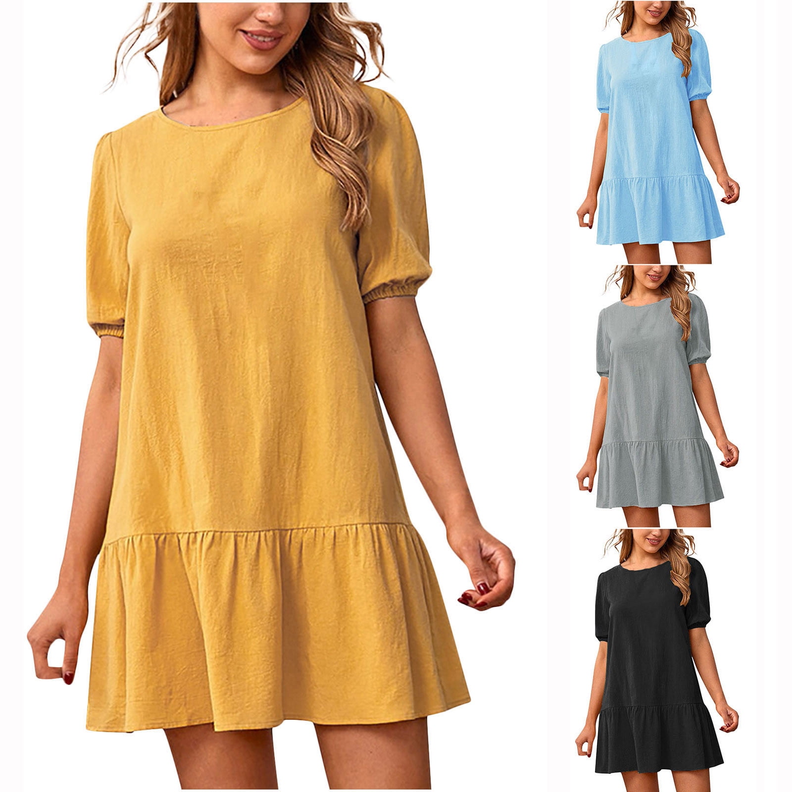 Olyvenn Womens Plus Size Cotton Linen Babydoll Dress Fashion Ruffled ...