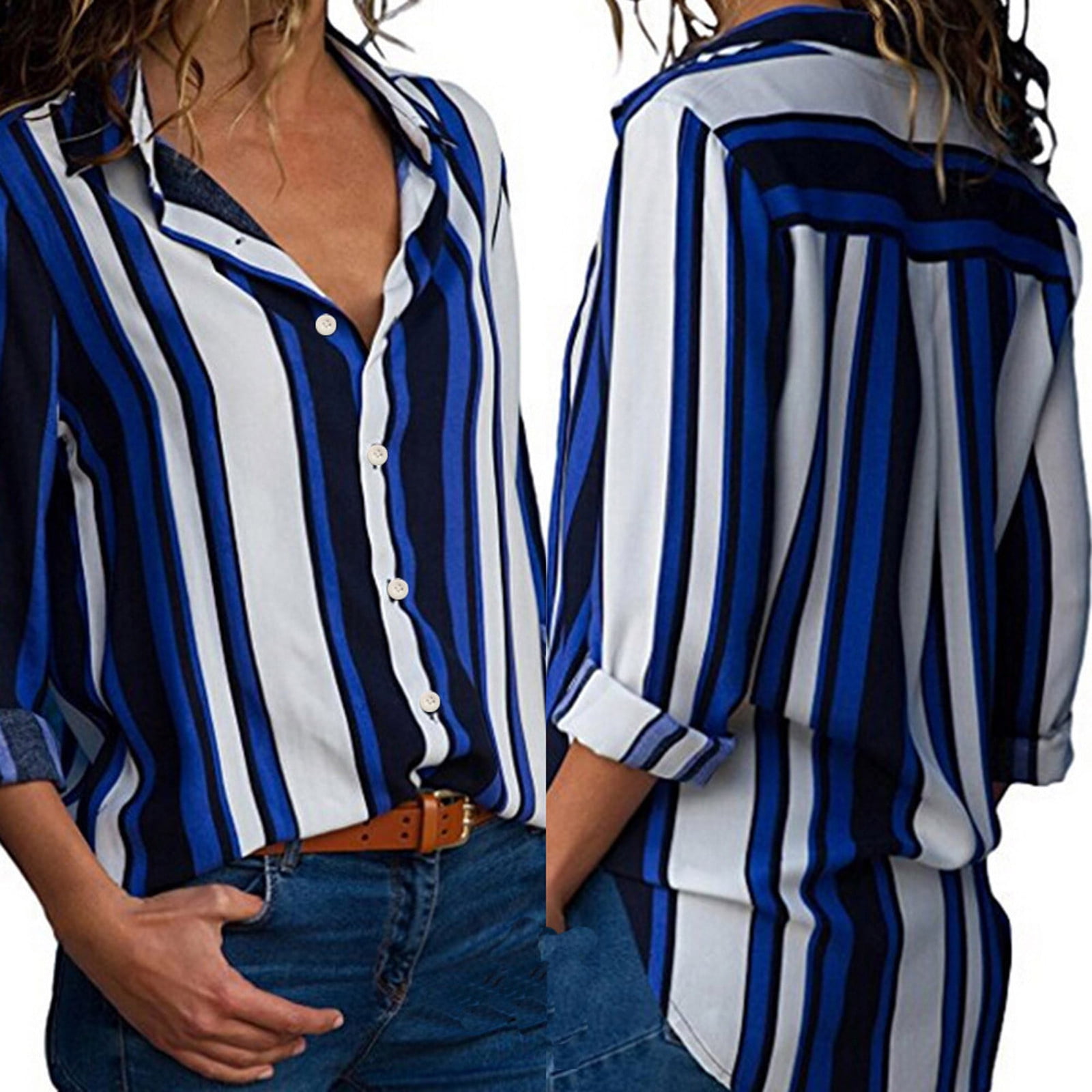 Olyvenn Womens Tops Casual Plus Size Loose Women Cuffed Long Sleeve V