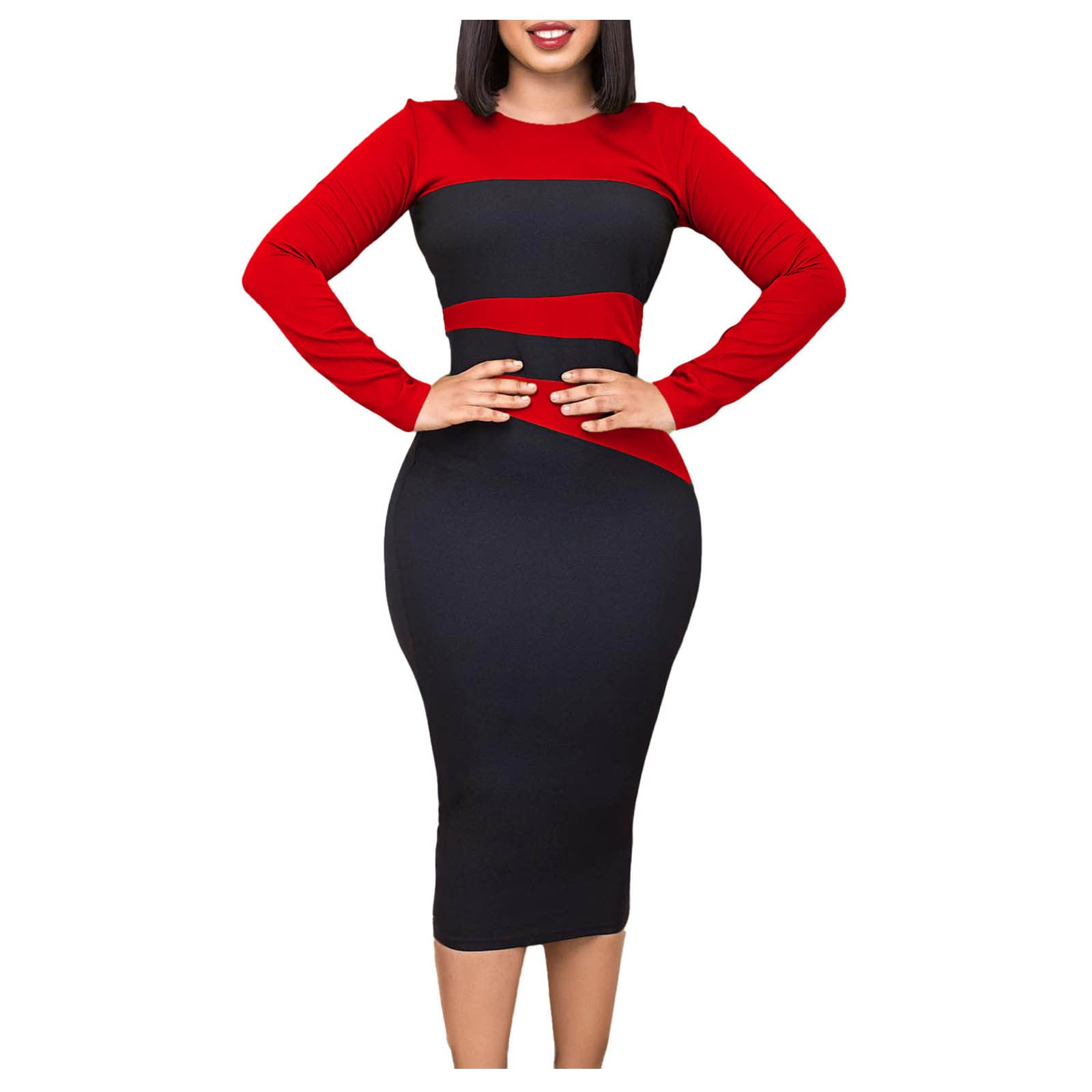 Olyvenn Womens Tunic Midi Wrapped Hip Dresses Fashion Slip Elegant ...