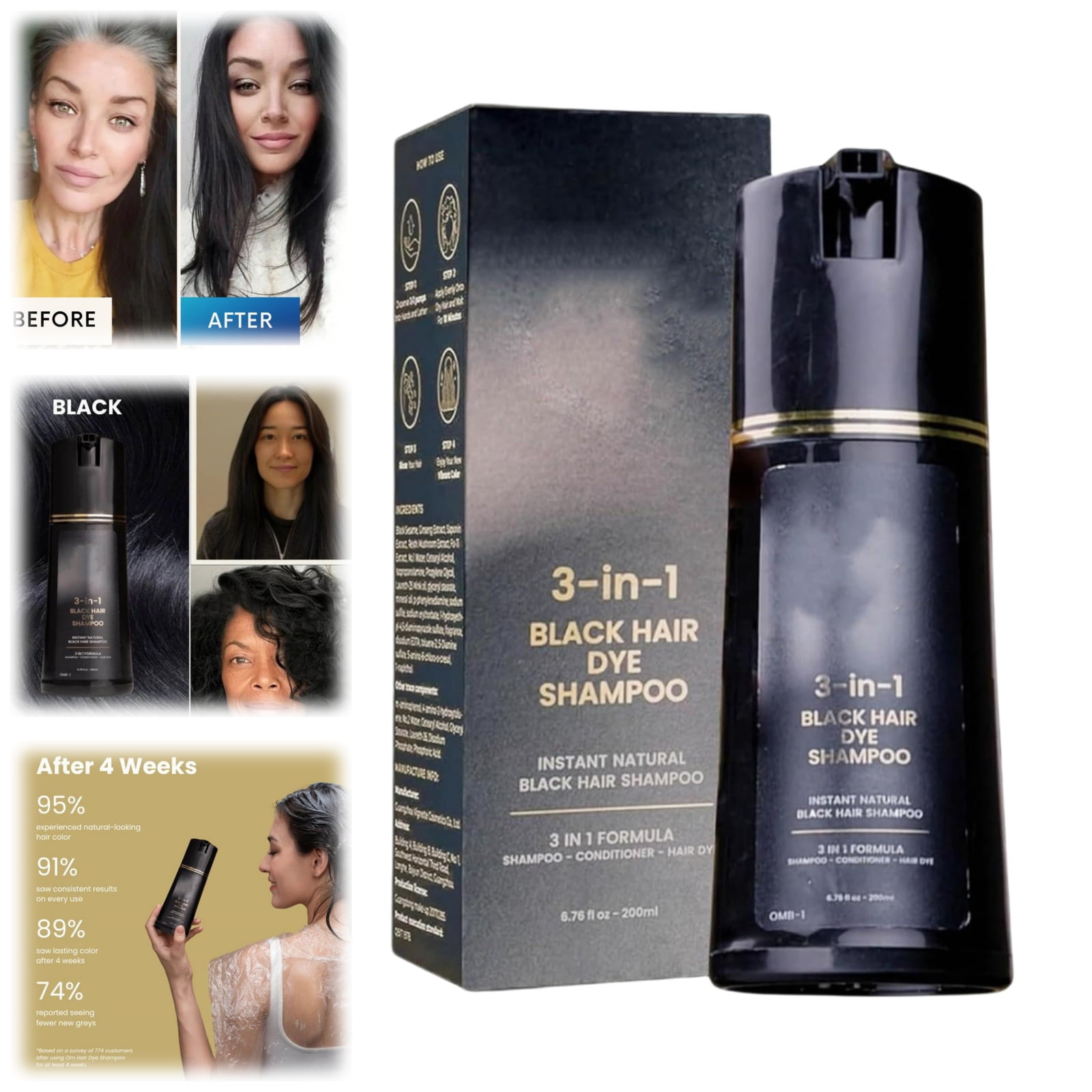 Om Hair Dye Shampoo, 3 in 1 Hair Dye Shampoo, Natural 3 in 1 Hair Color ...